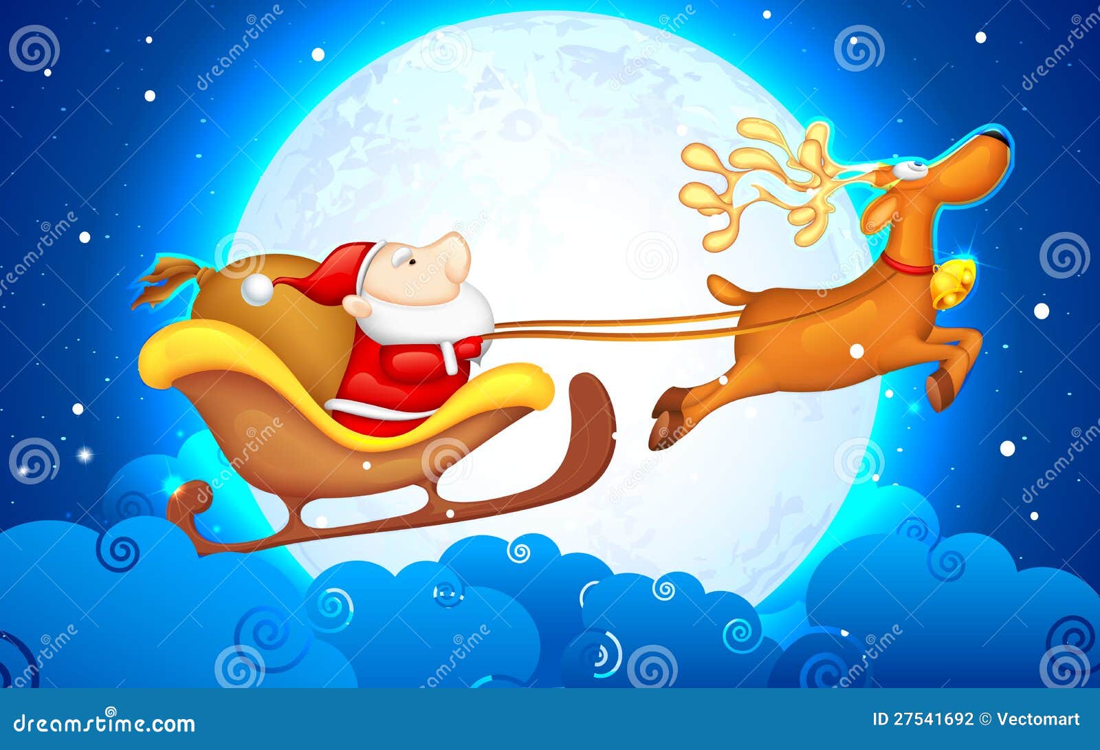 Santa in Sledge stock vector. Illustration of deer, card - 27541692