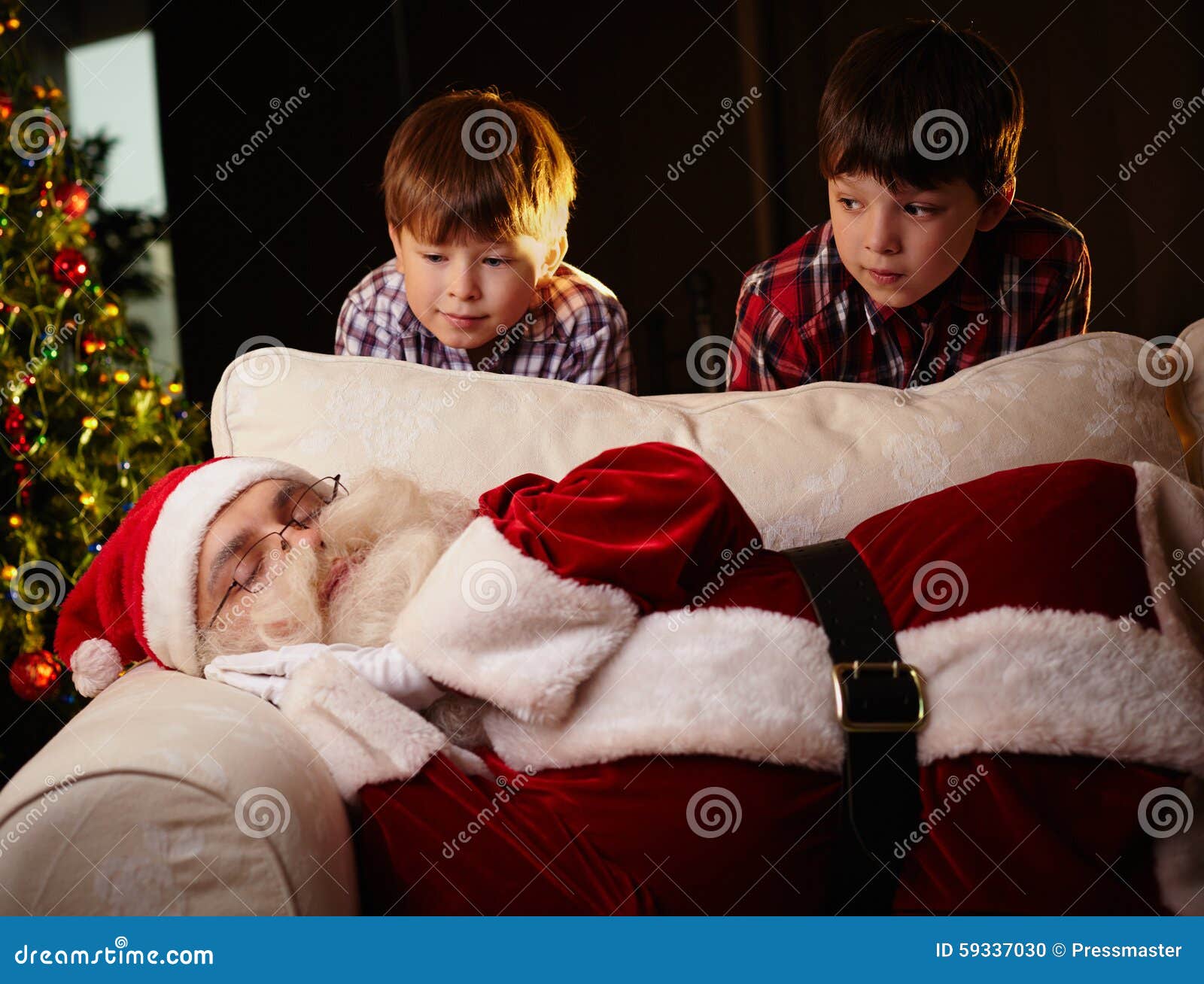 Santa sleeping stock photo. Image of serene, child, little - 59337030