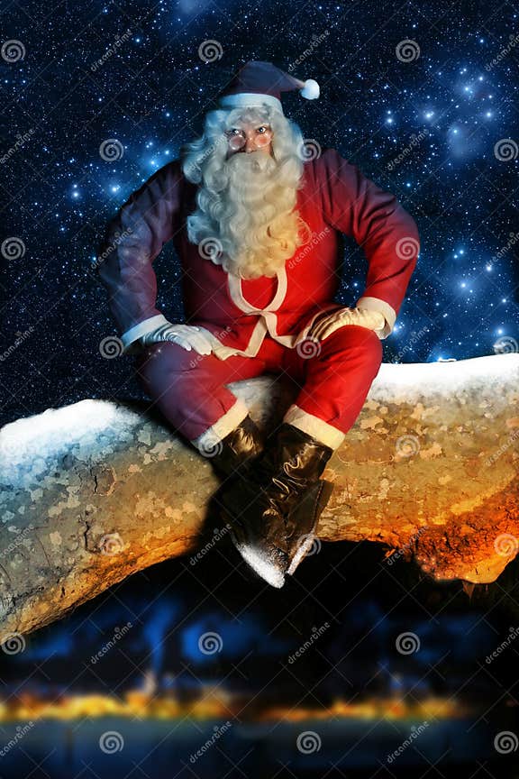 Santa and Snow at night stock photo. Image of clause, christmas - 7201508