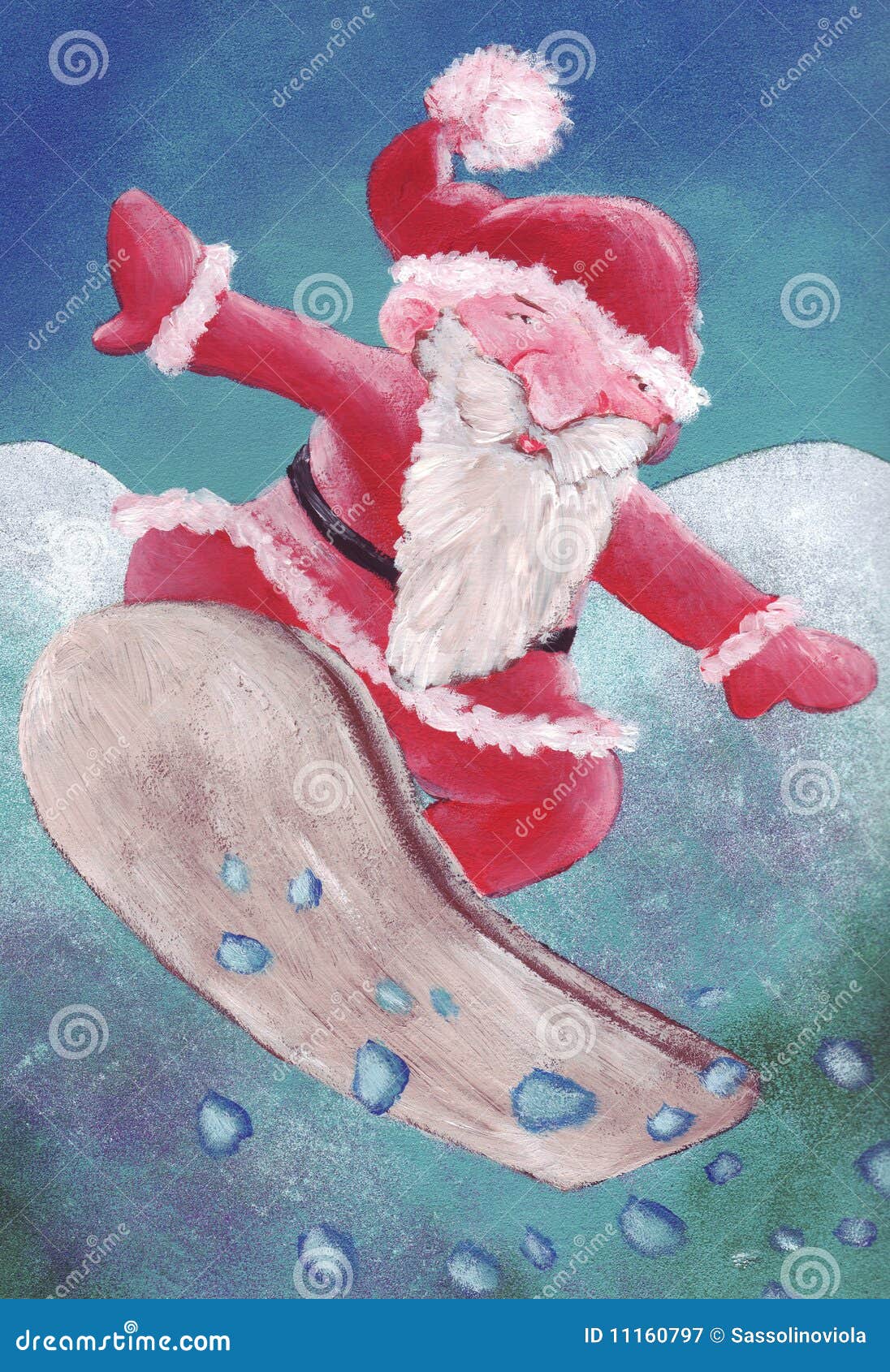 Santa snowboarding stock illustration. Illustration of christmas - 11160797