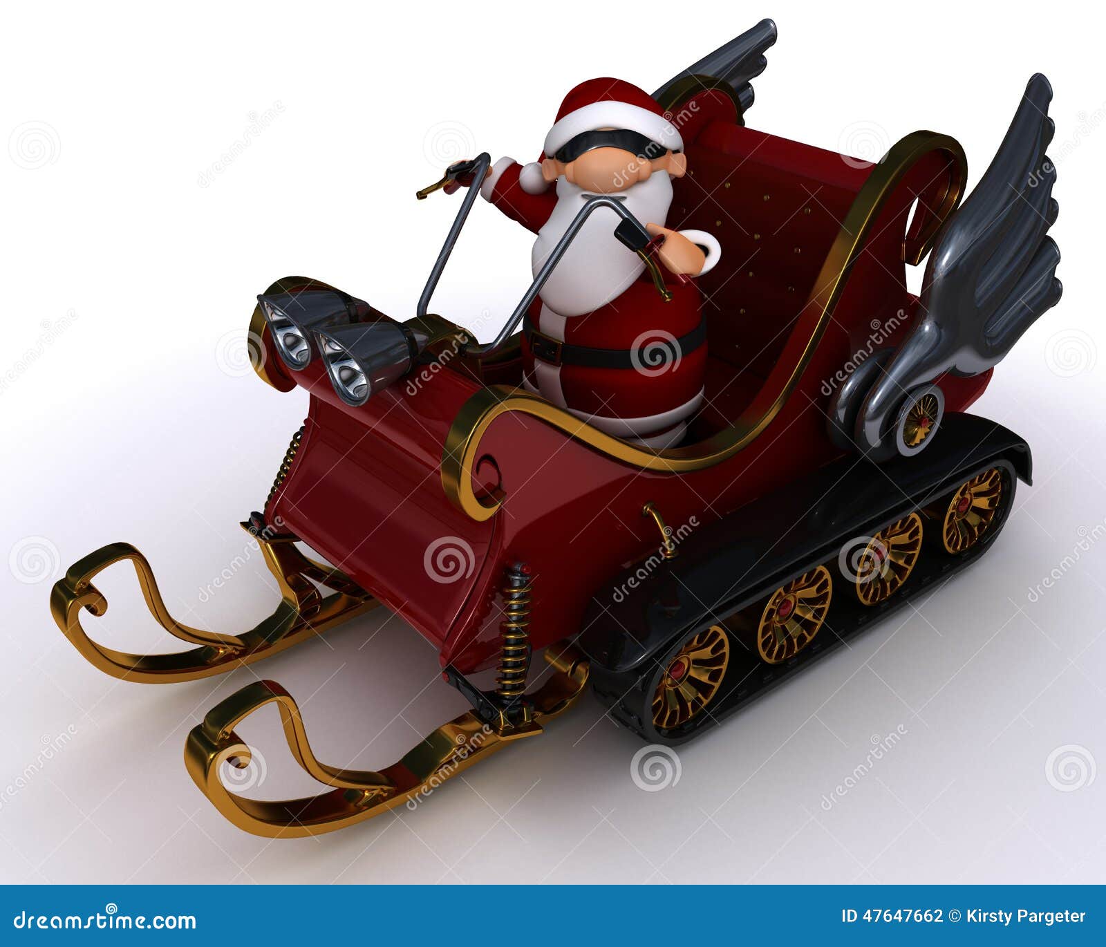 Santa in a Snowmobile Sleigh Stock Illustration - Illustration of ...