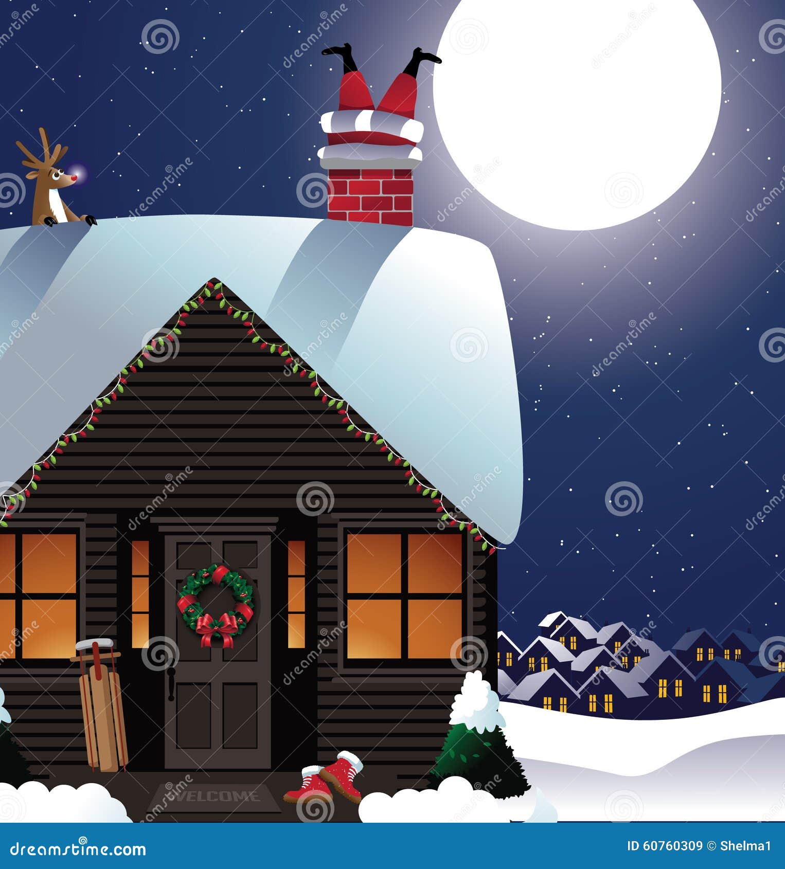 Santa Stuck in the Chimney stock vector. Illustration of town - 60760309