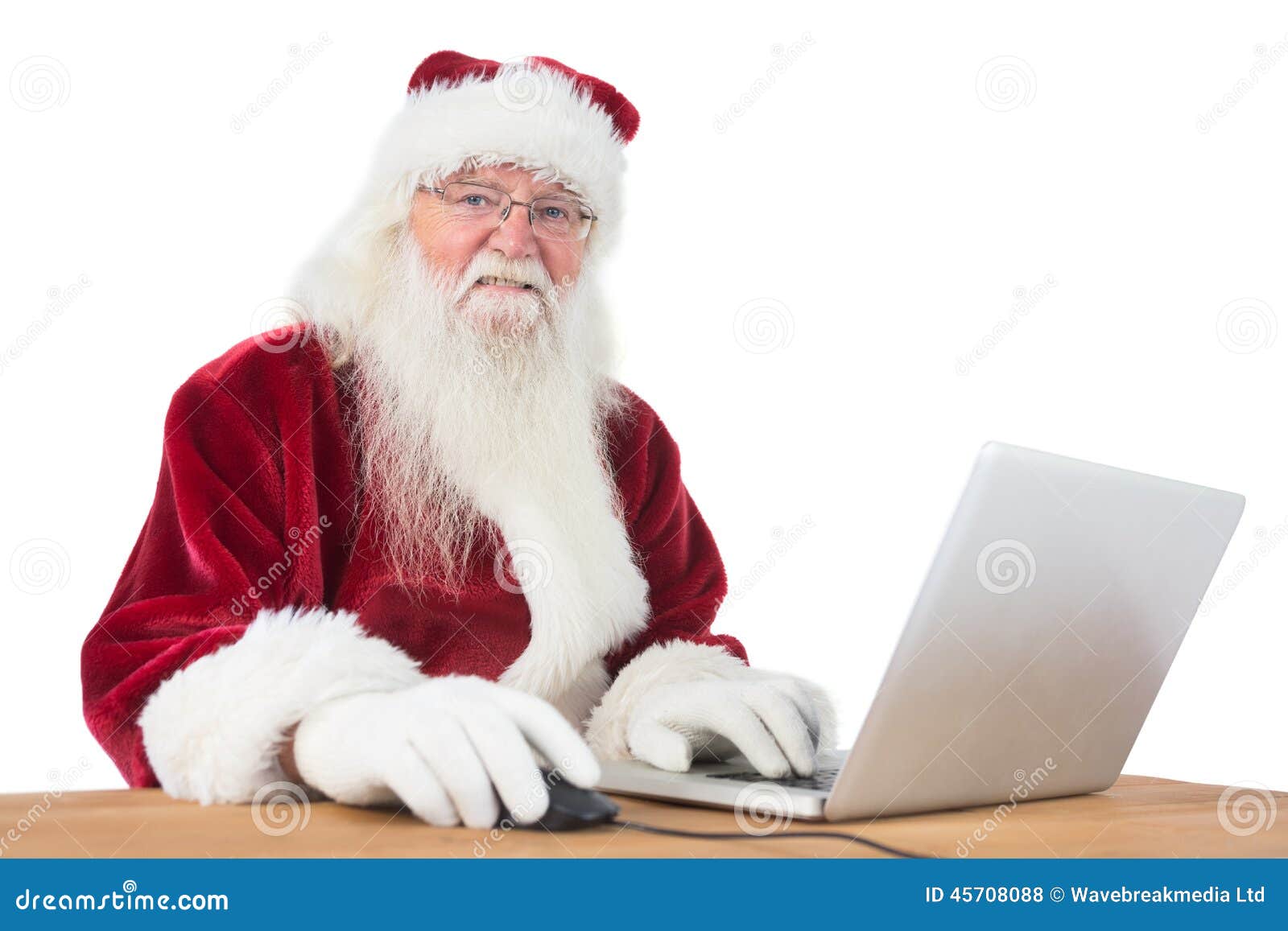 Santa Surfs on the Internet Stock Photo - Image of celebrating, time ...