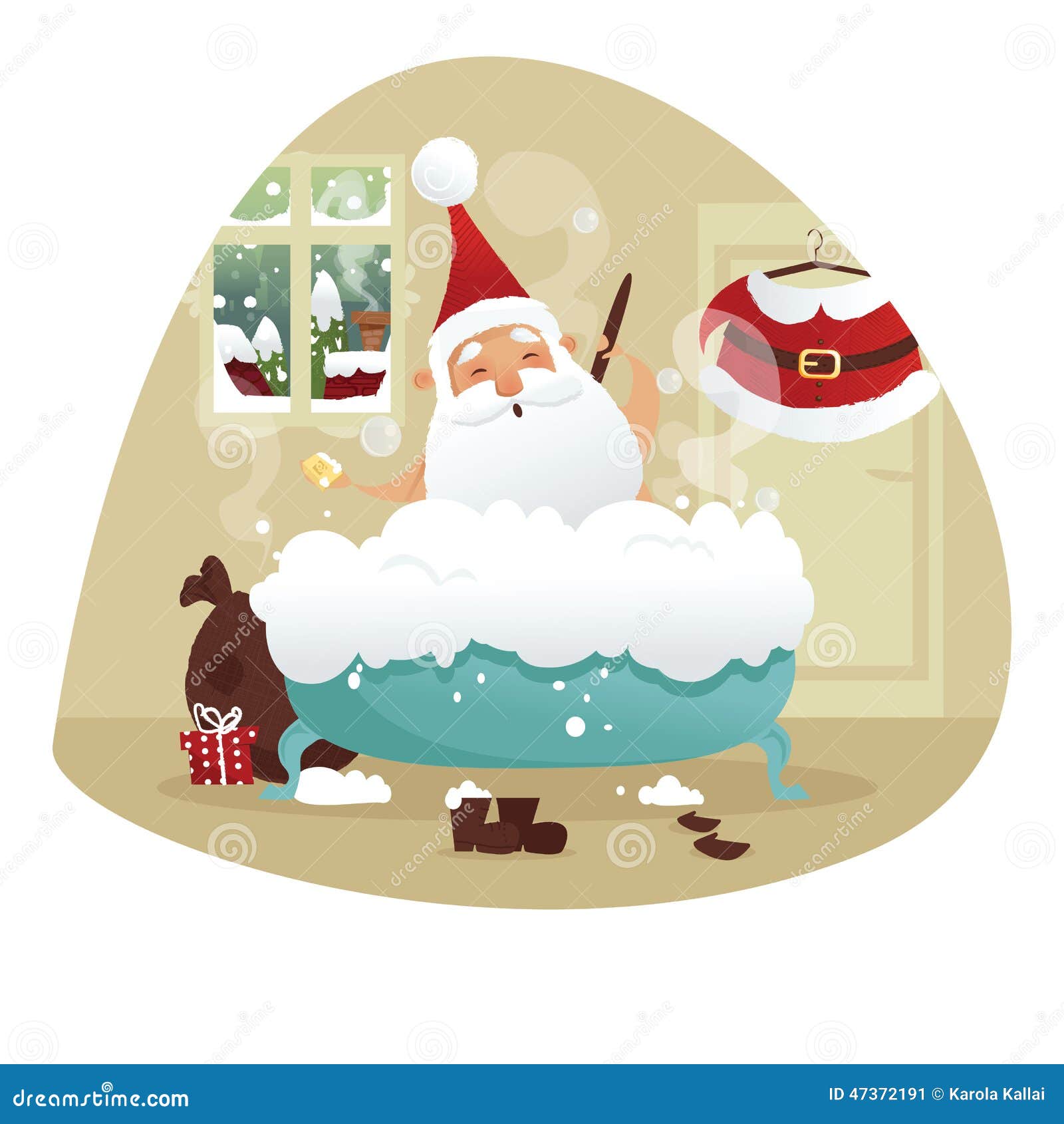 Santa Taking Bath Cartoon Illustration | CartoonDealer.com #35124064