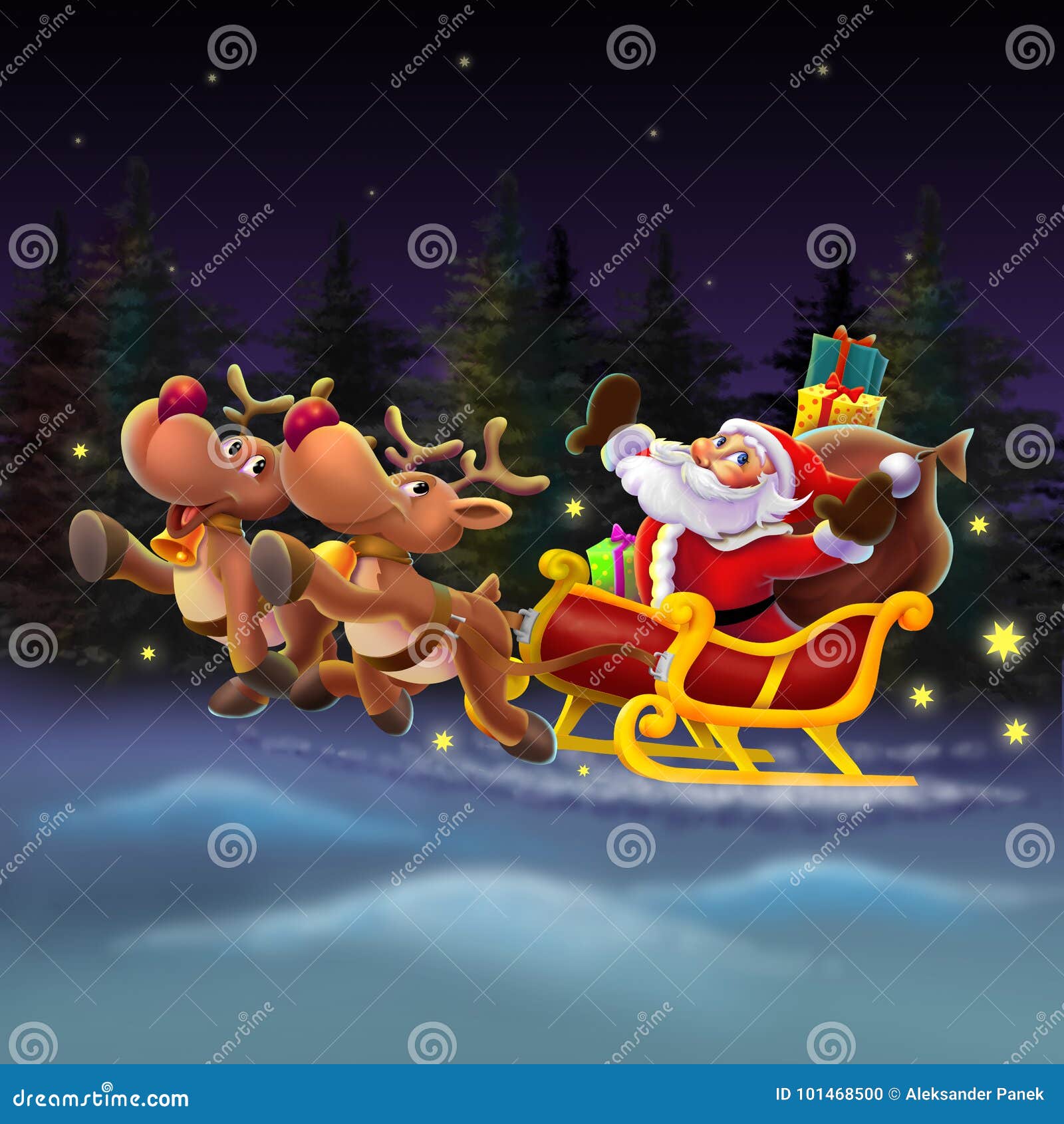 Santa` team stock illustration. Illustration of sleigh - 101468500
