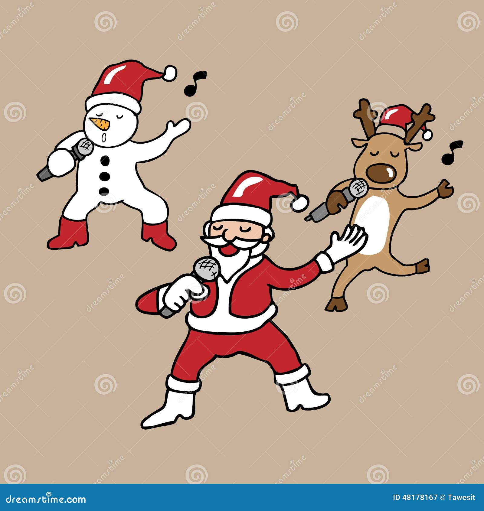 Santa and Team Singing Cartoon Stock Illustration - Illustration of ...