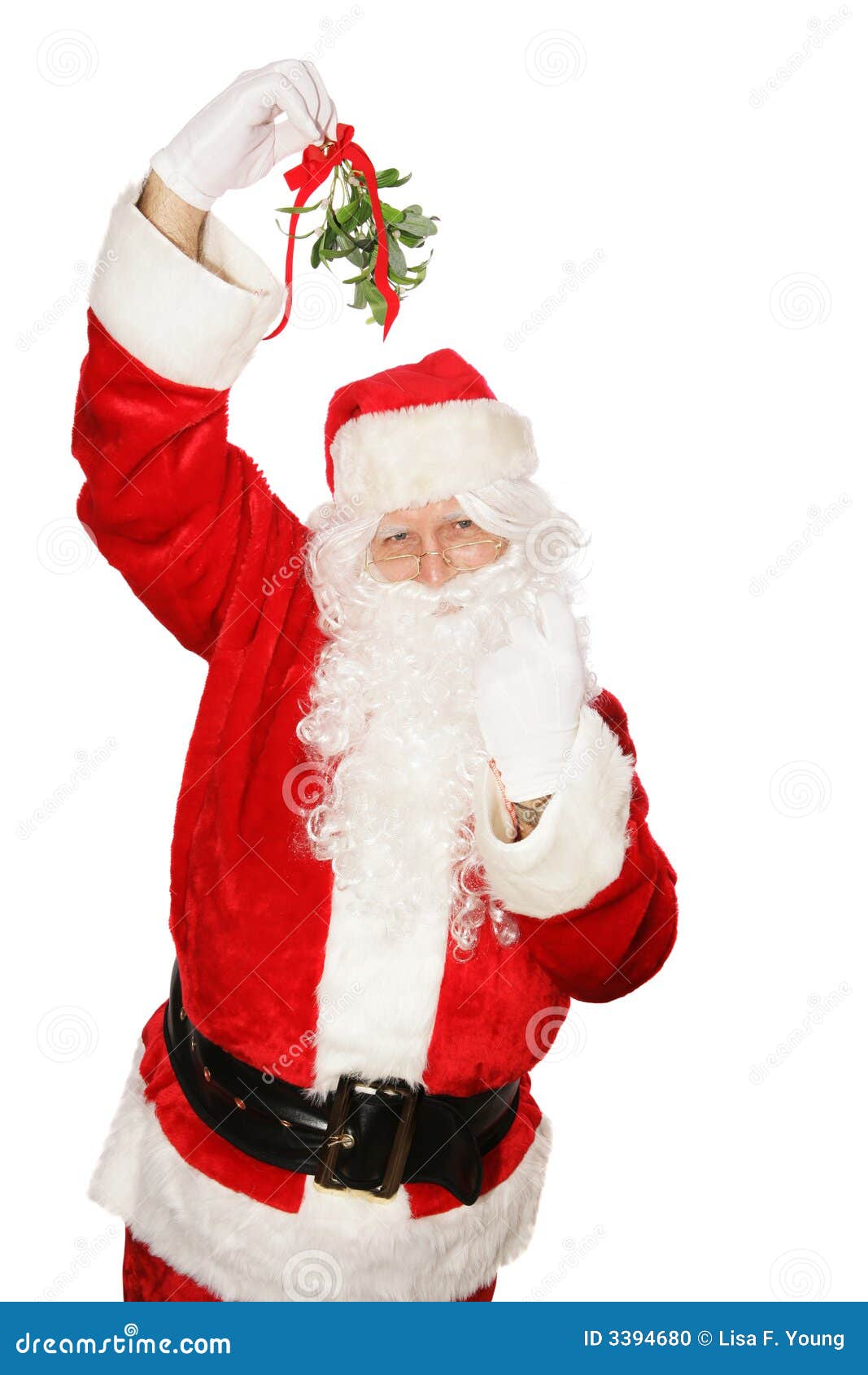 Santa Under Mistletoe stock photo. Image of flirting, white - 3394680