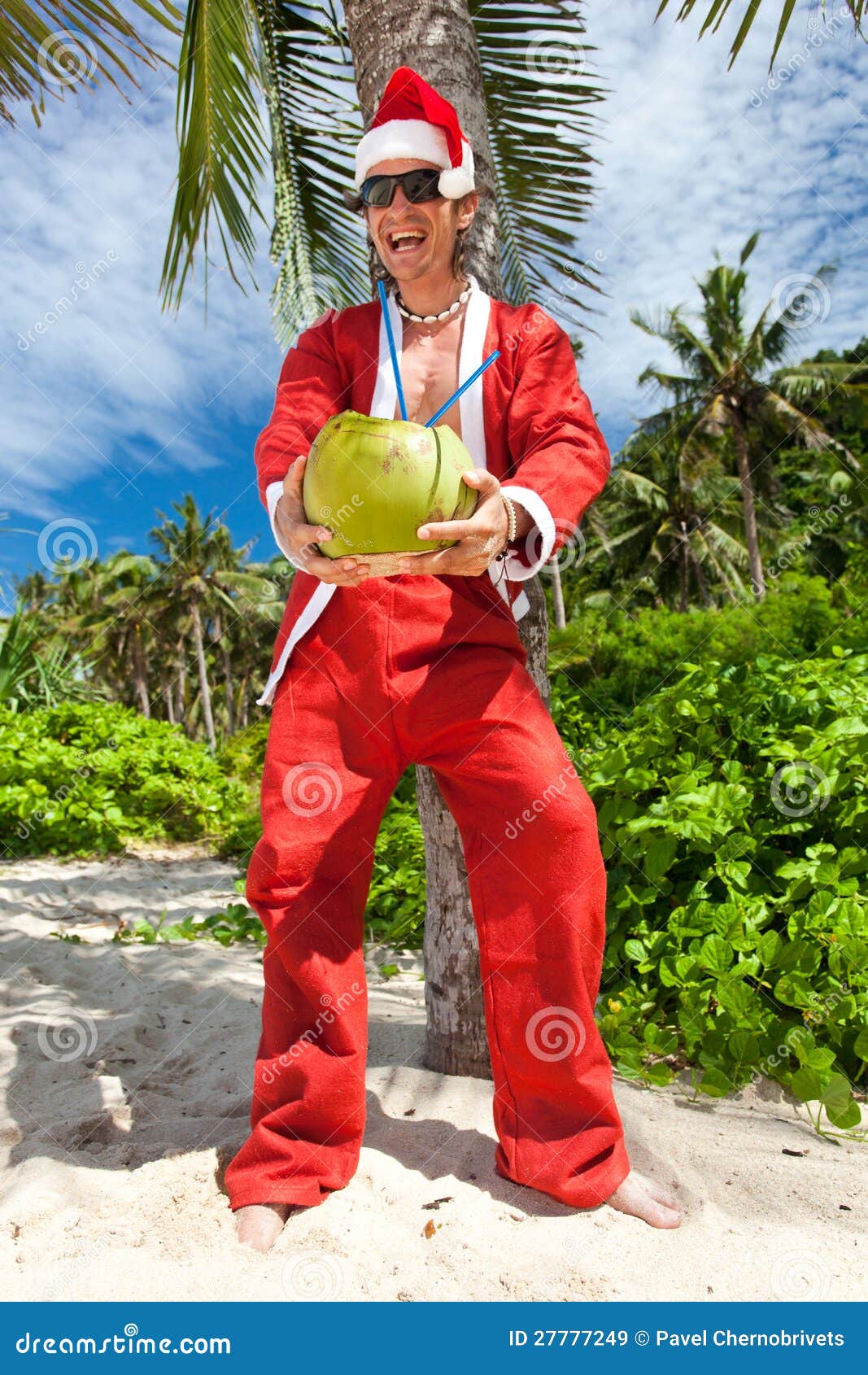 Santa under tropical palm stock image. Image of paradise - 27777249