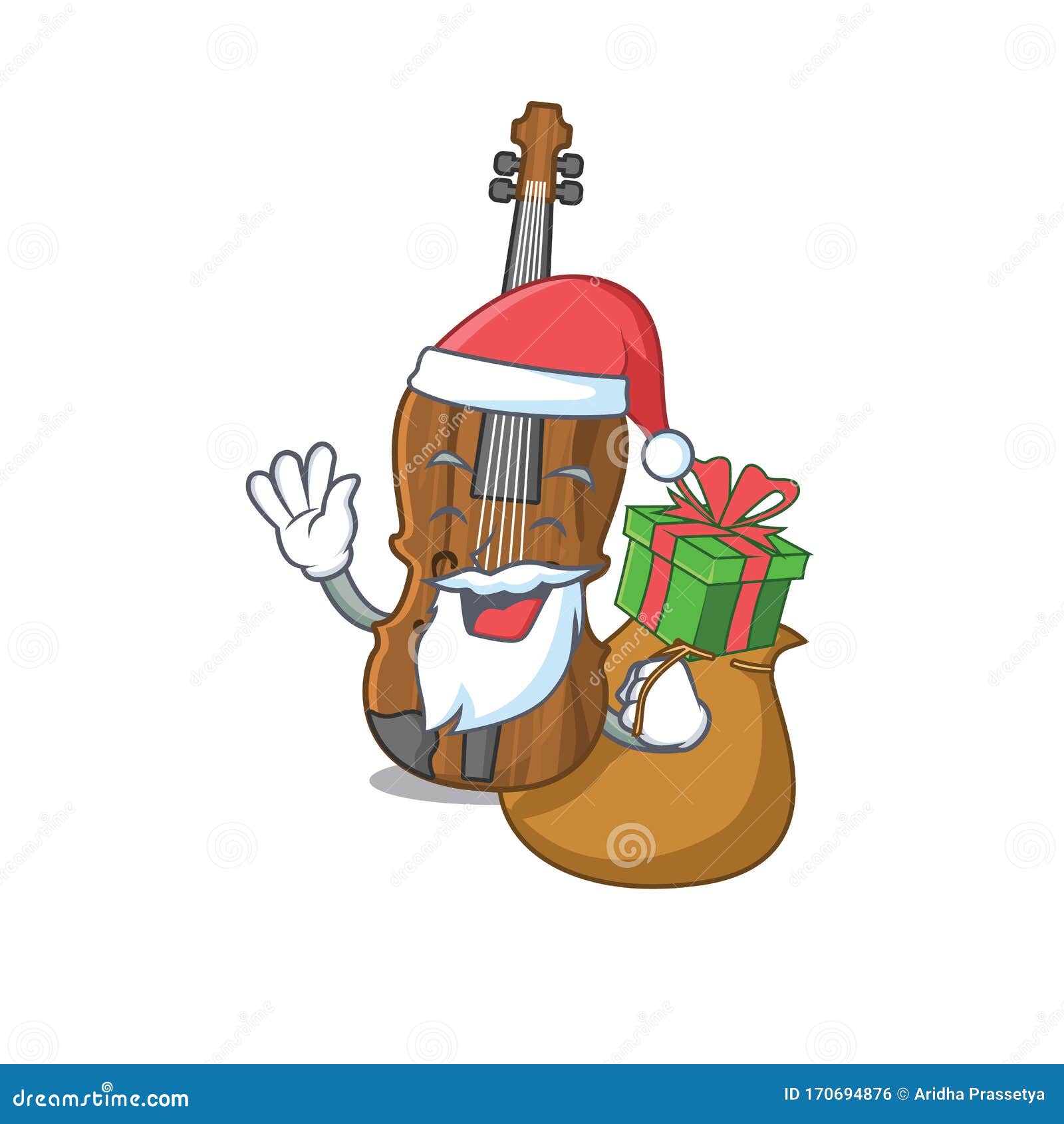 Santa Violin Cartoon Character Design Having Box of Gift Stock Vector ...
