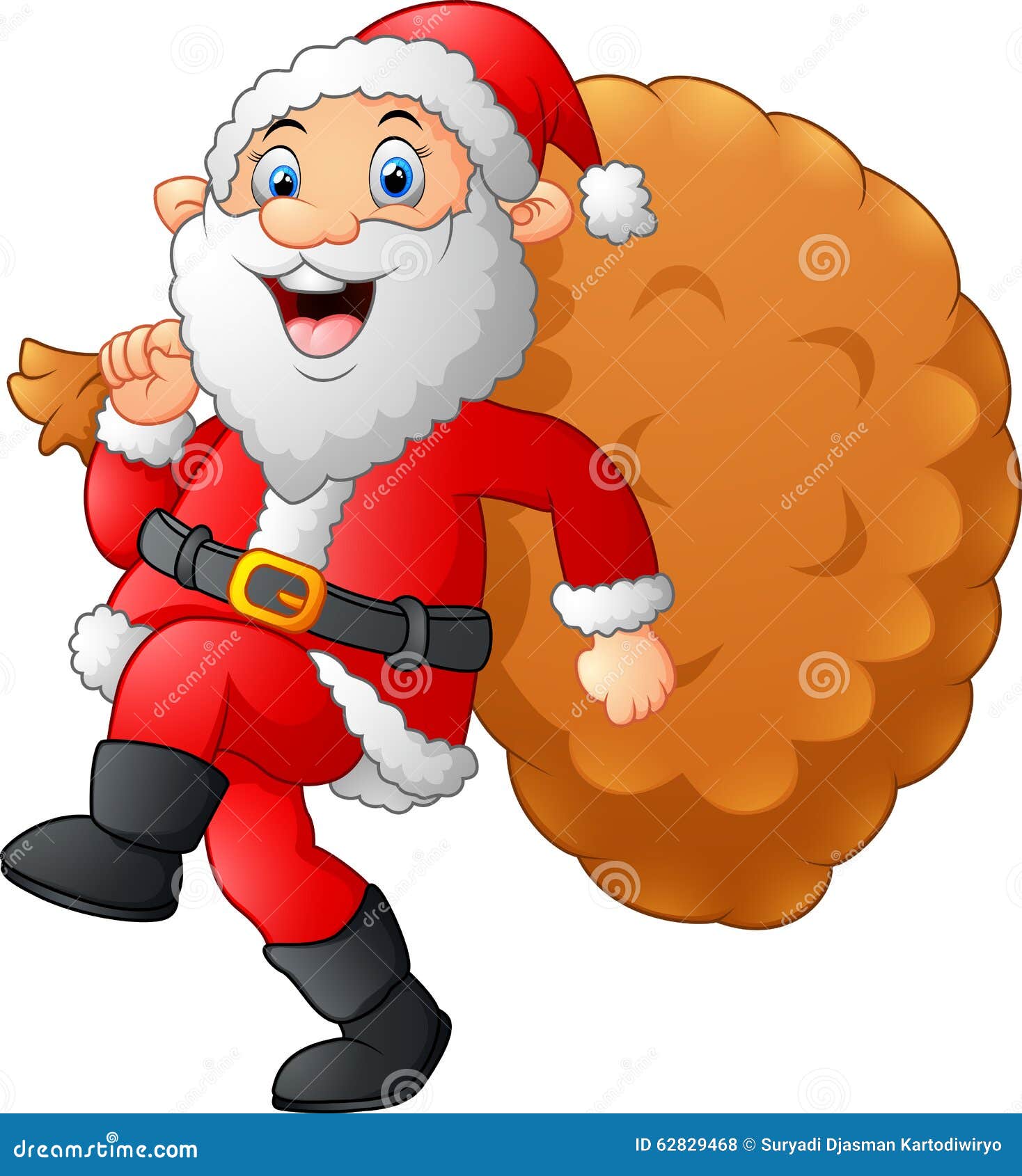 Santa Walking and Holding Sack Stock Vector - Illustration of holiday ...