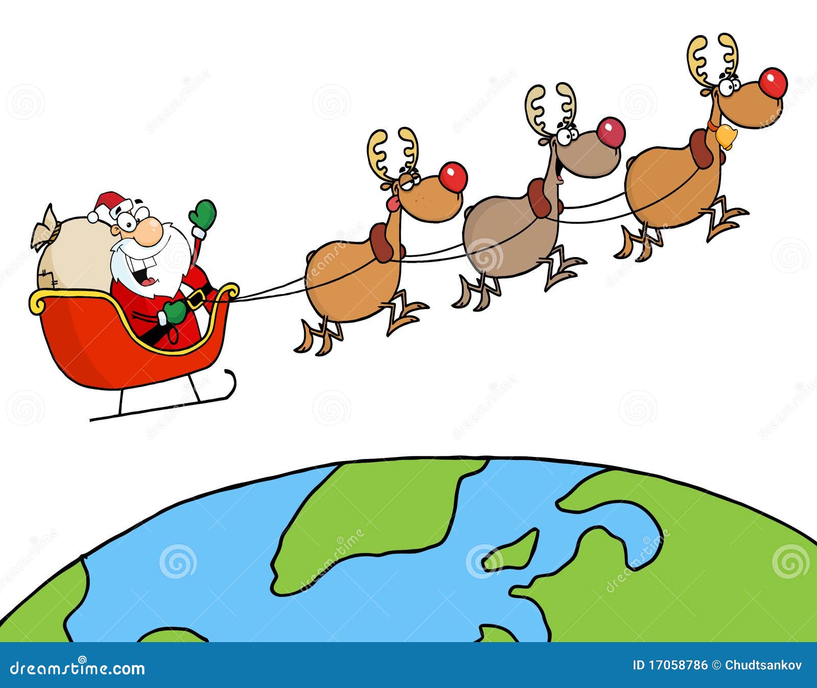 Santa Waving and Flying Above Earth Stock Vector - Illustration of ...