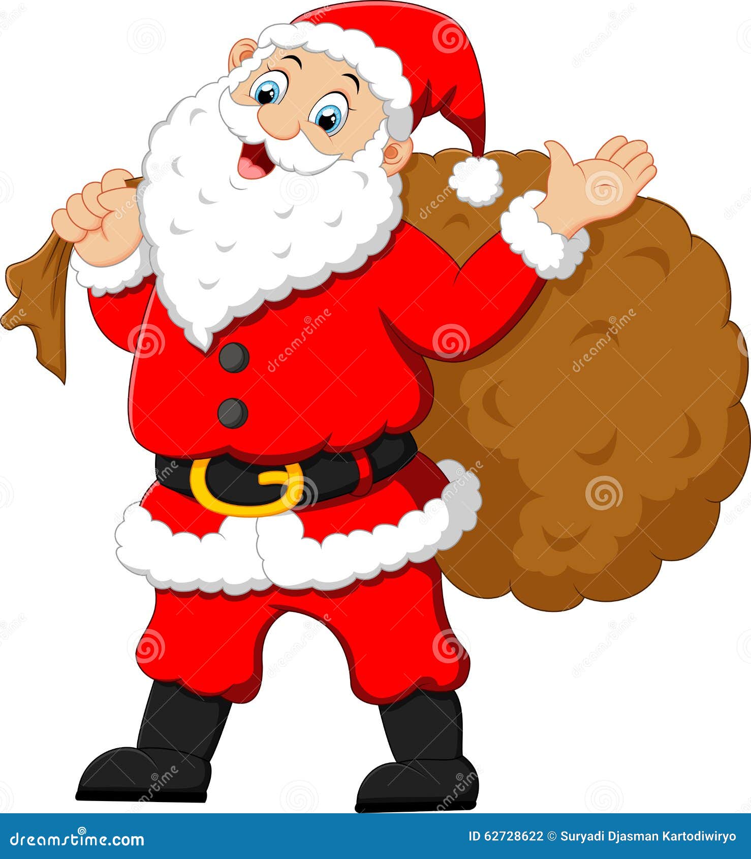 Santa Waving and Holding Sack Stock Vector - Illustration of tuft ...