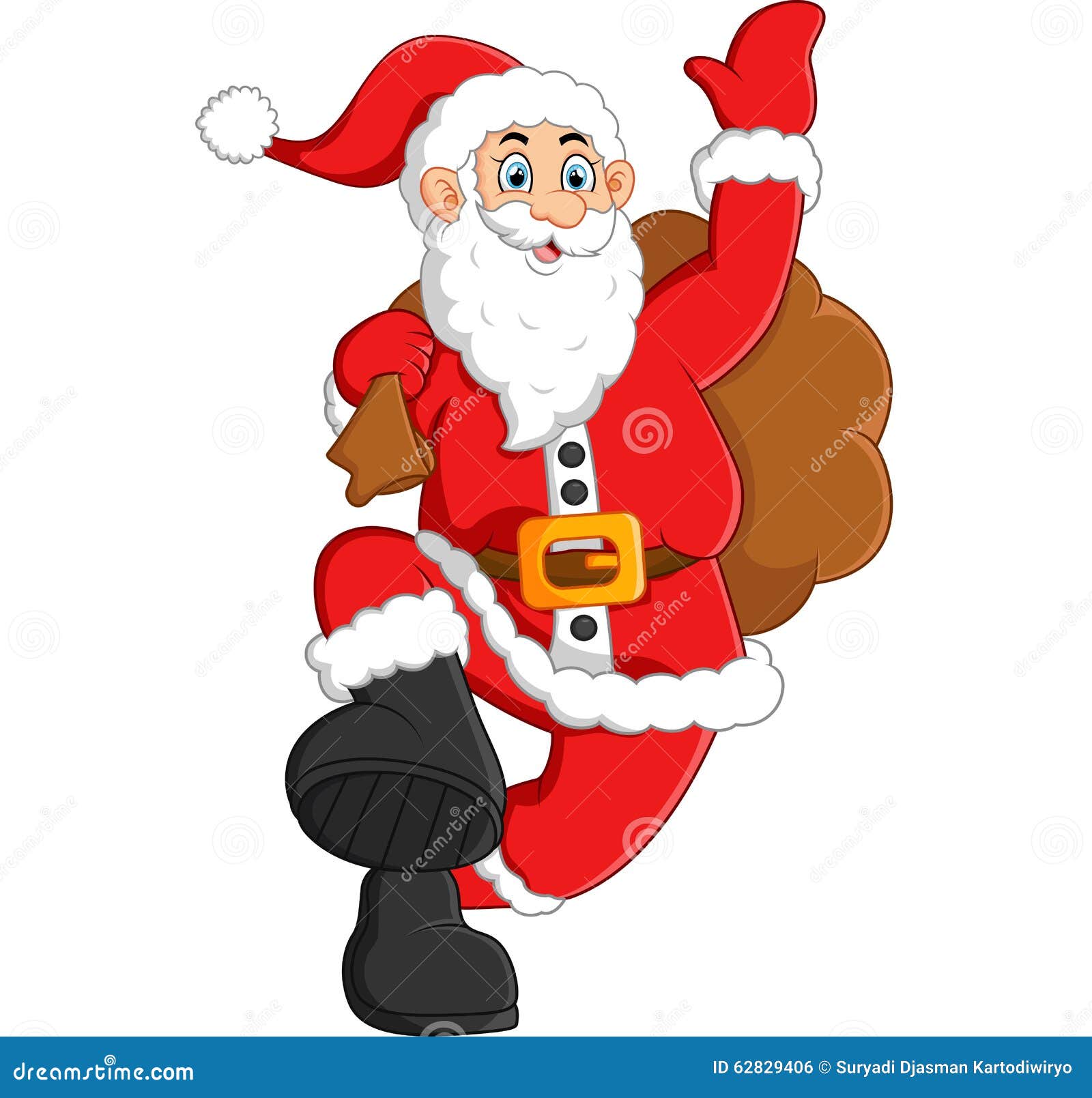 Santa Waving and Holding Sack Stock Vector - Illustration of holiday ...