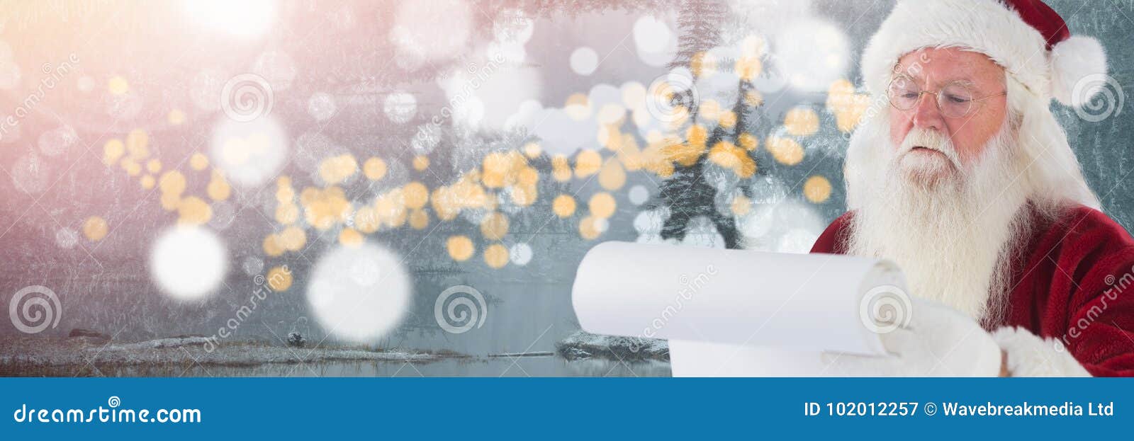 Santa with Winter Landscape Reading List Stock Image - Image of ...