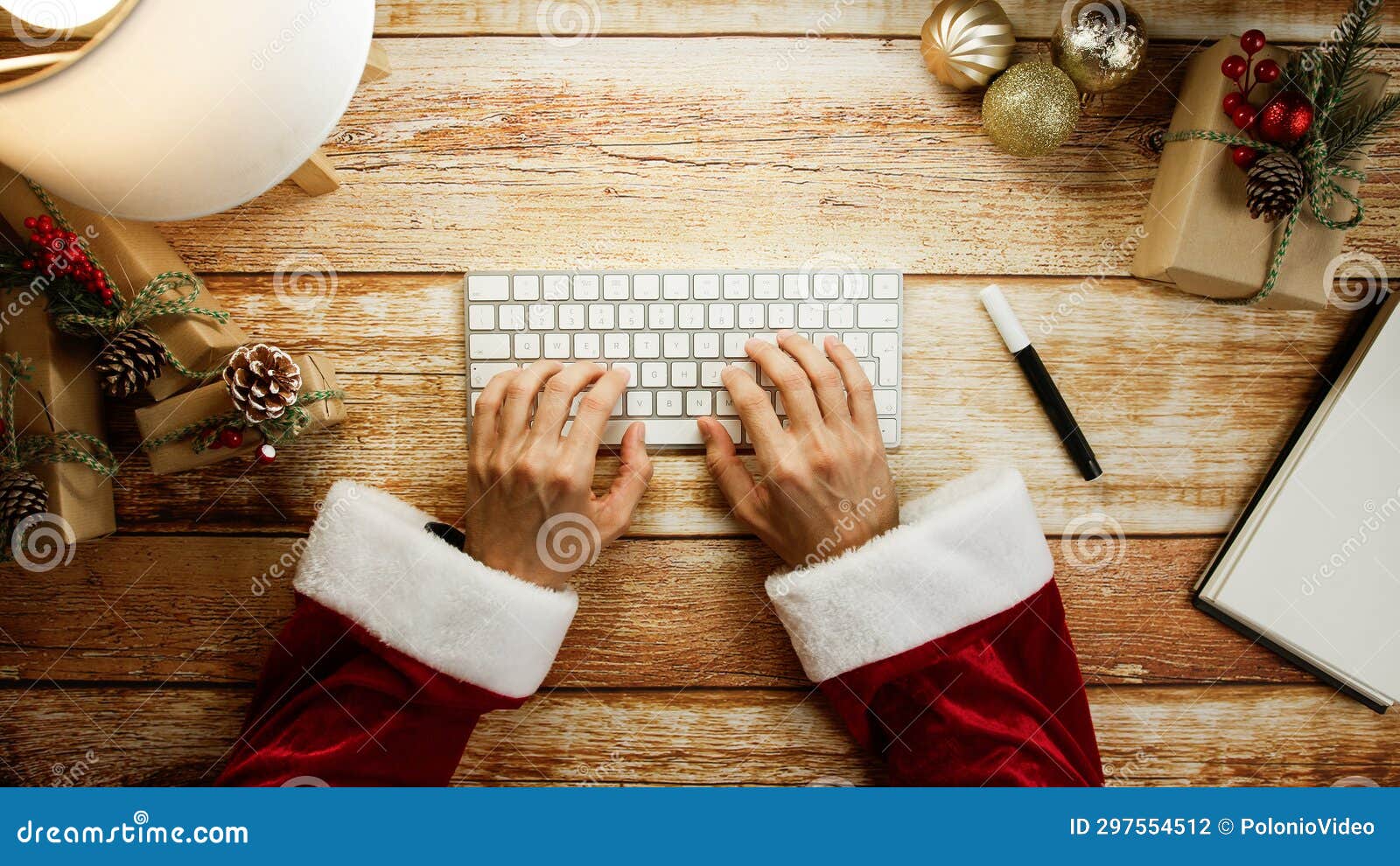 Santa Working for Christmas on His Desk at Pc Stock Photo - Image of ...