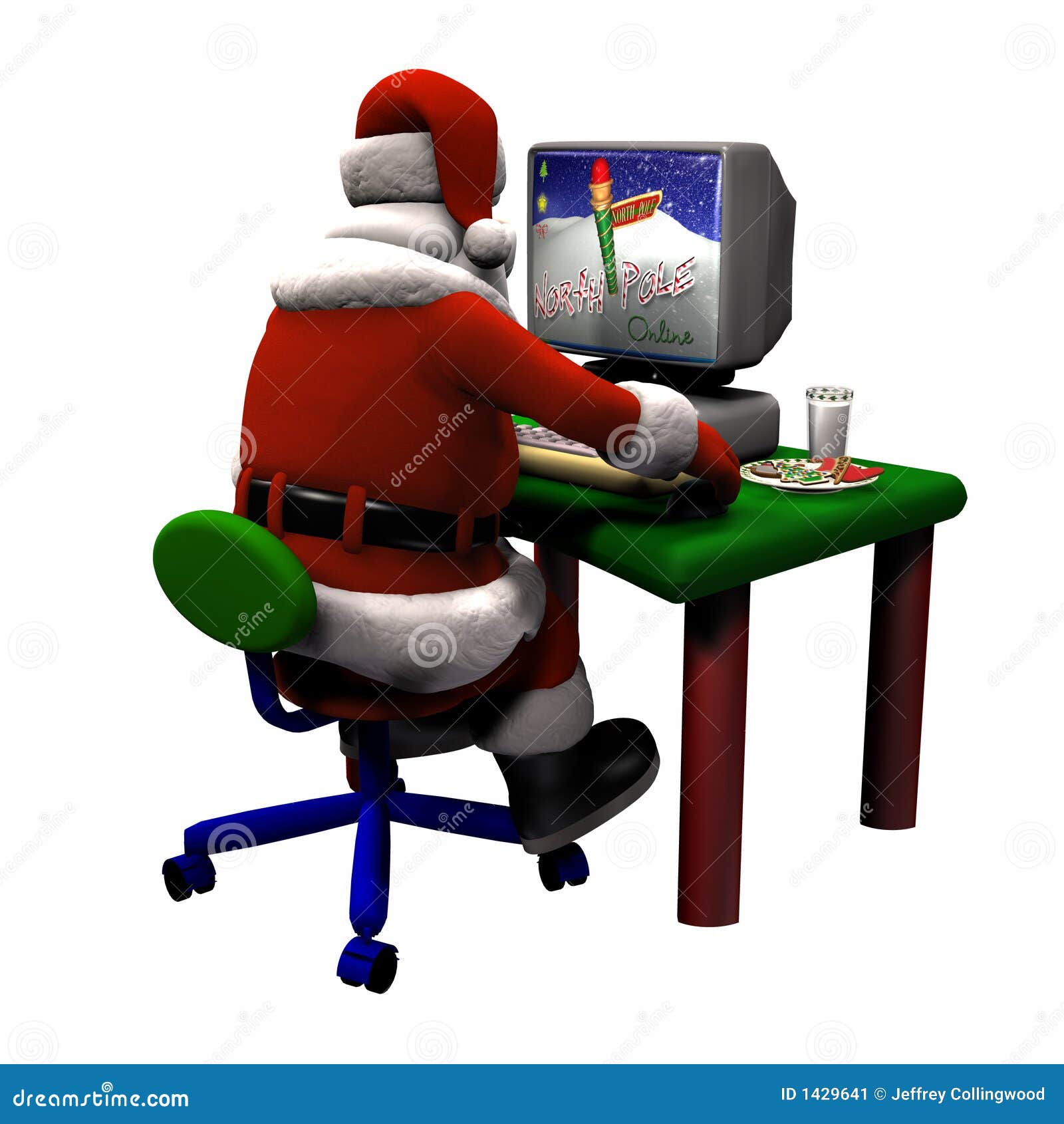 Santa Working on a Computer Stock Illustration - Illustration of jolly ...