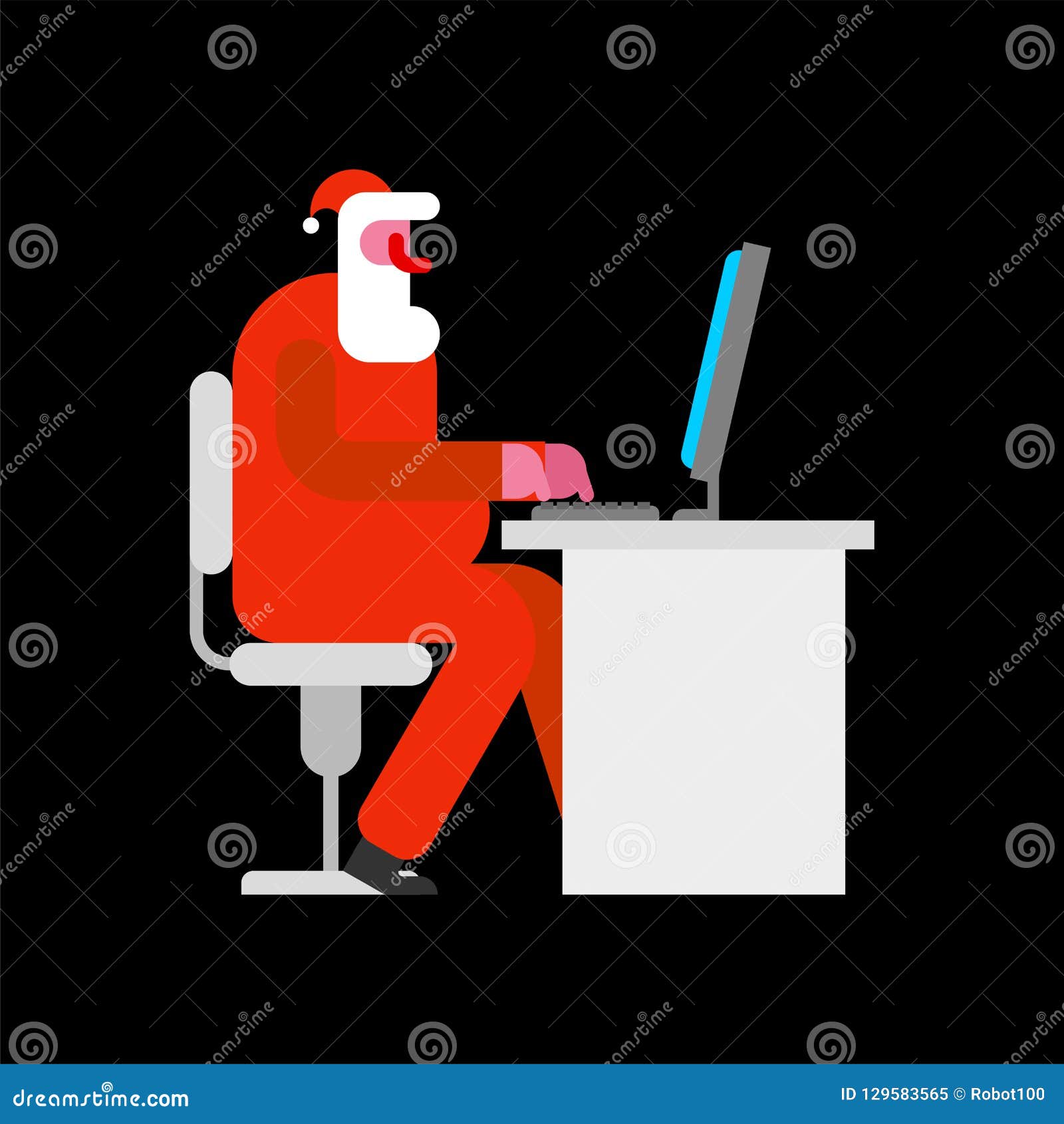 Santa Working at Computer. Christmas Grandfather and Pc. Stock ...