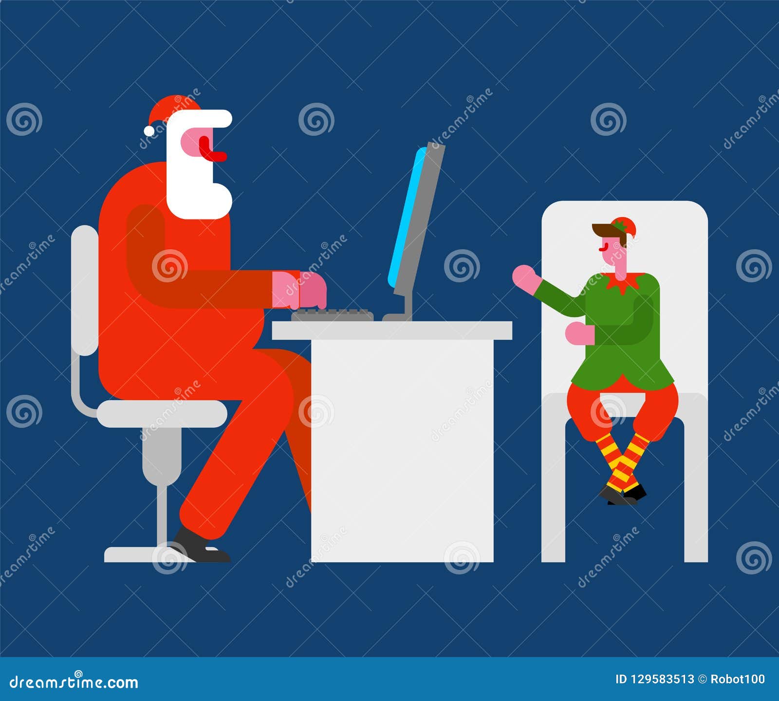 Santa Working at Computer. Christmas Grandfather and Pc Stock Vector ...