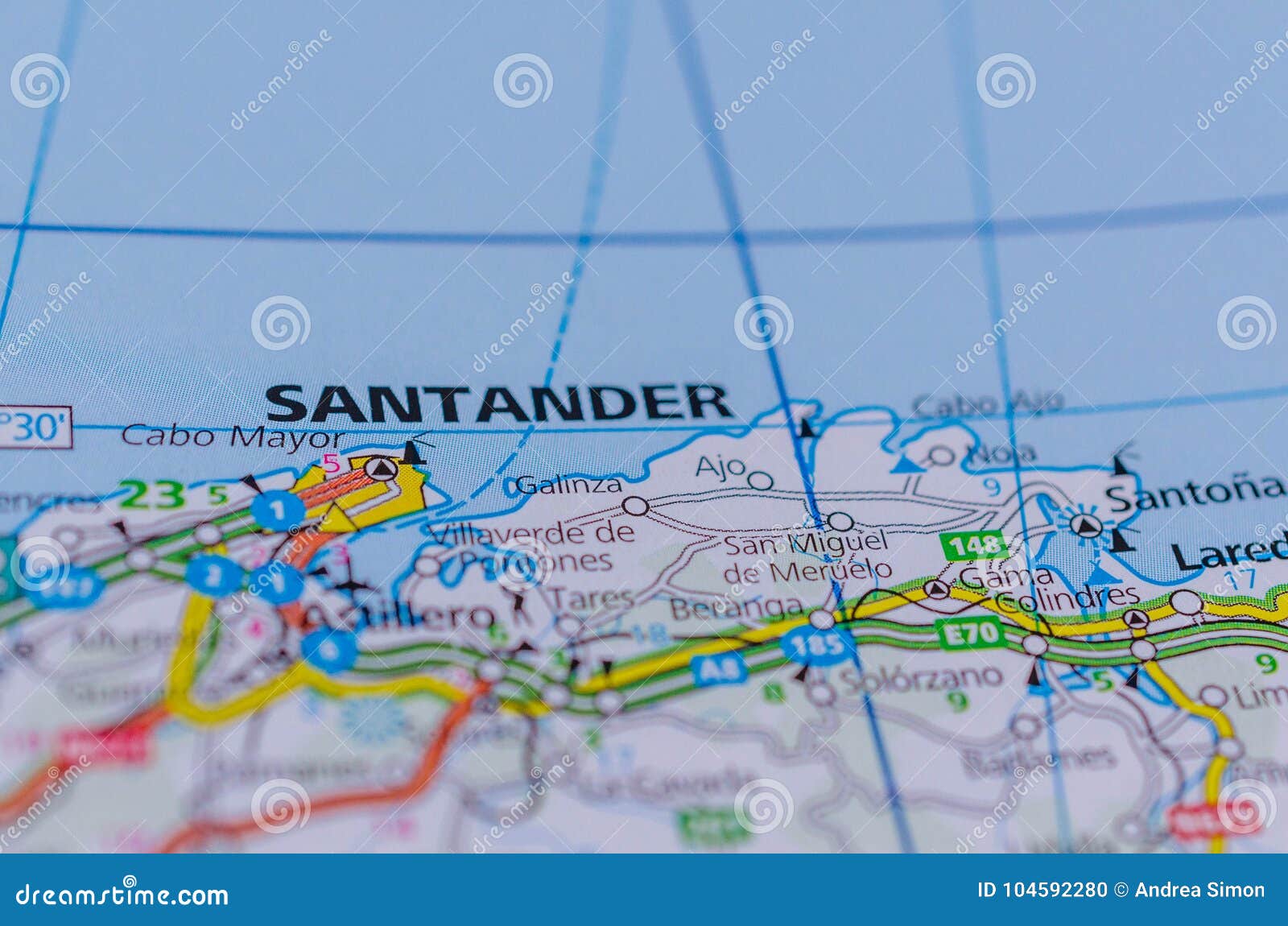 Santander on map stock photo. Image of cosmopolitan - 104592280