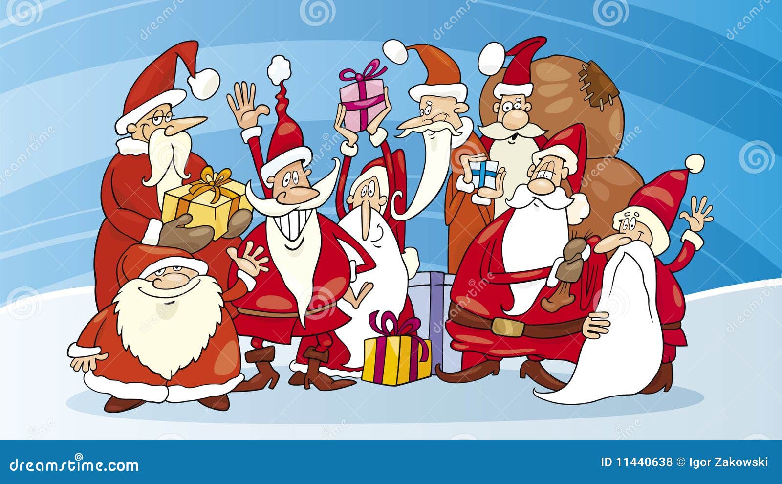 Santas group on snow stock vector. Illustration of cheerful - 11440638