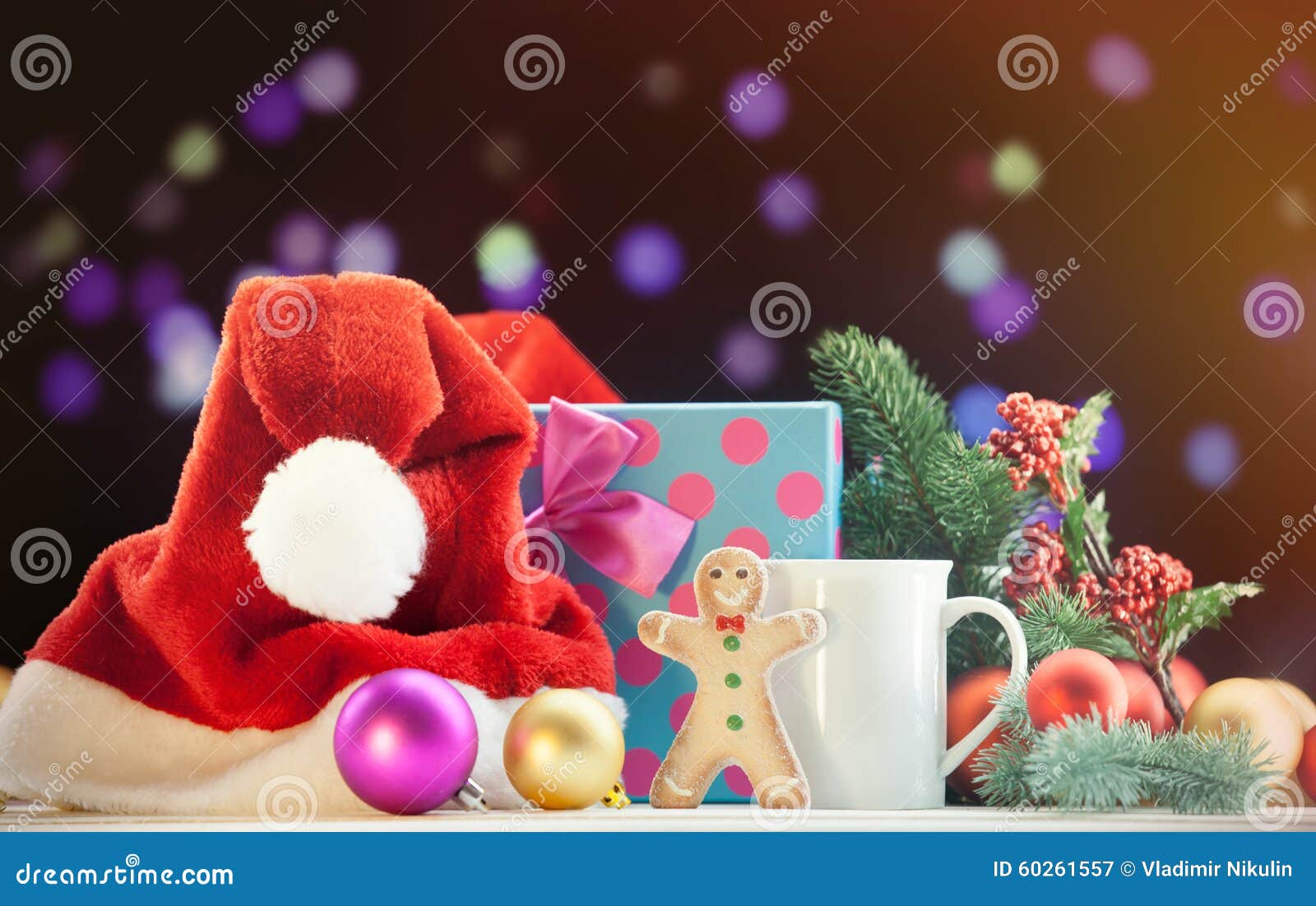 Santas Hat and Gingerbread with Cup Stock Image - Image of bubbles ...