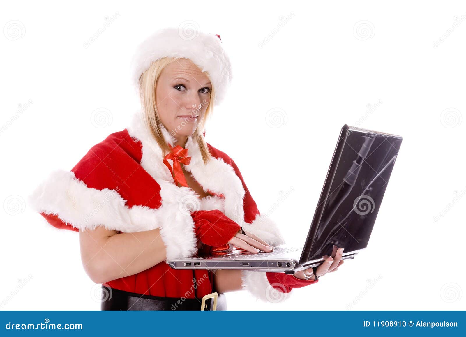 Santas Helper Making Naughty List on Computer Stock Photo - Image of ...