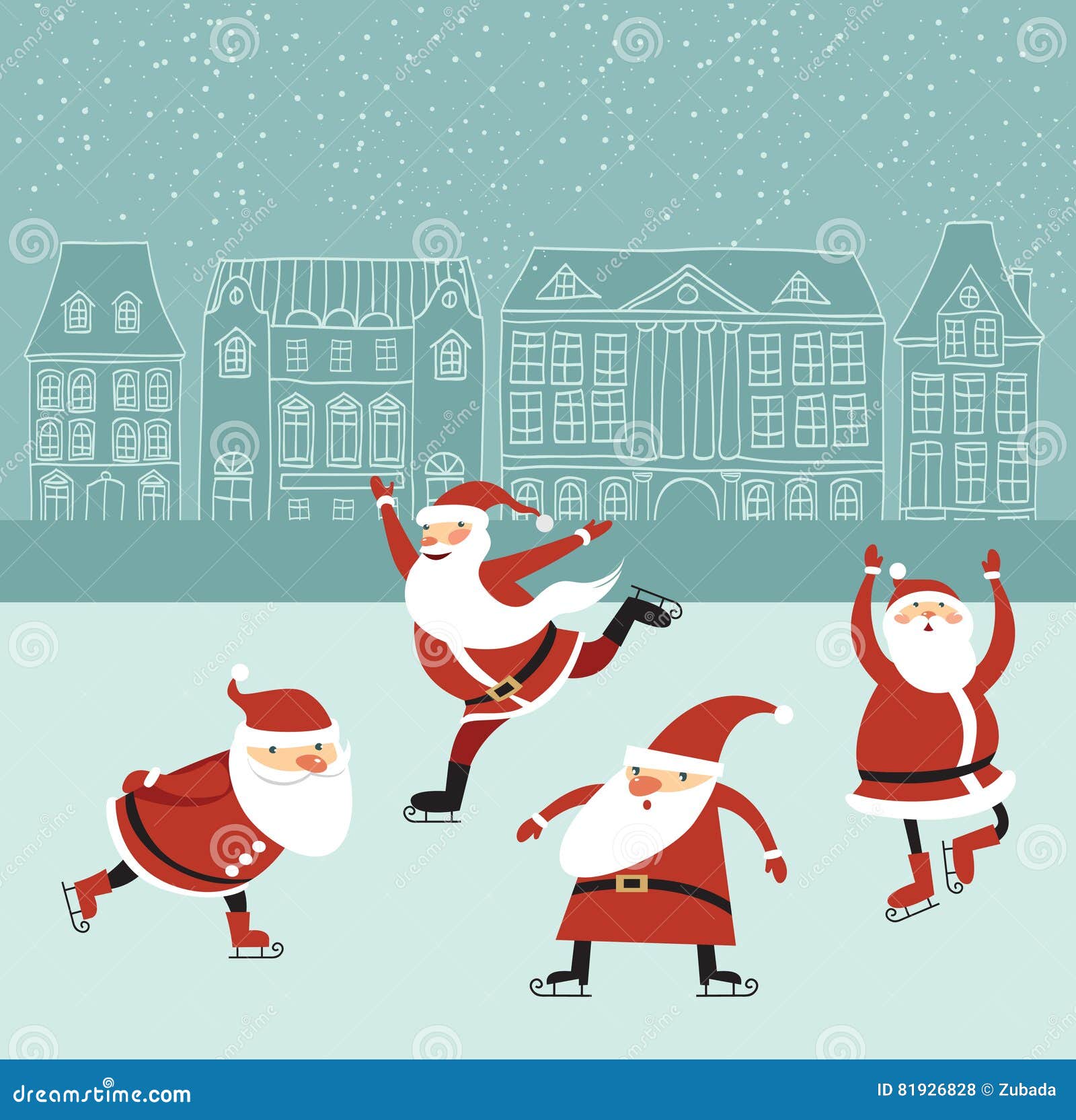 Santas on the ice rink stock vector. Illustration of group - 81926828