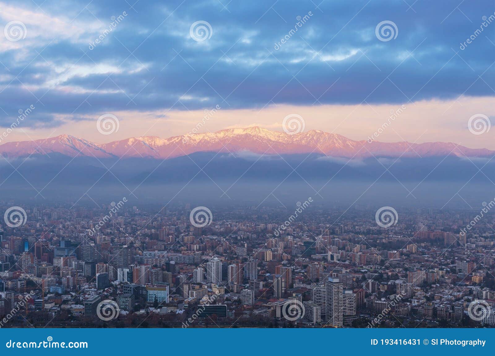 Santiago De Chile Skyline at Sunset Stock Image - Image of mountain ...