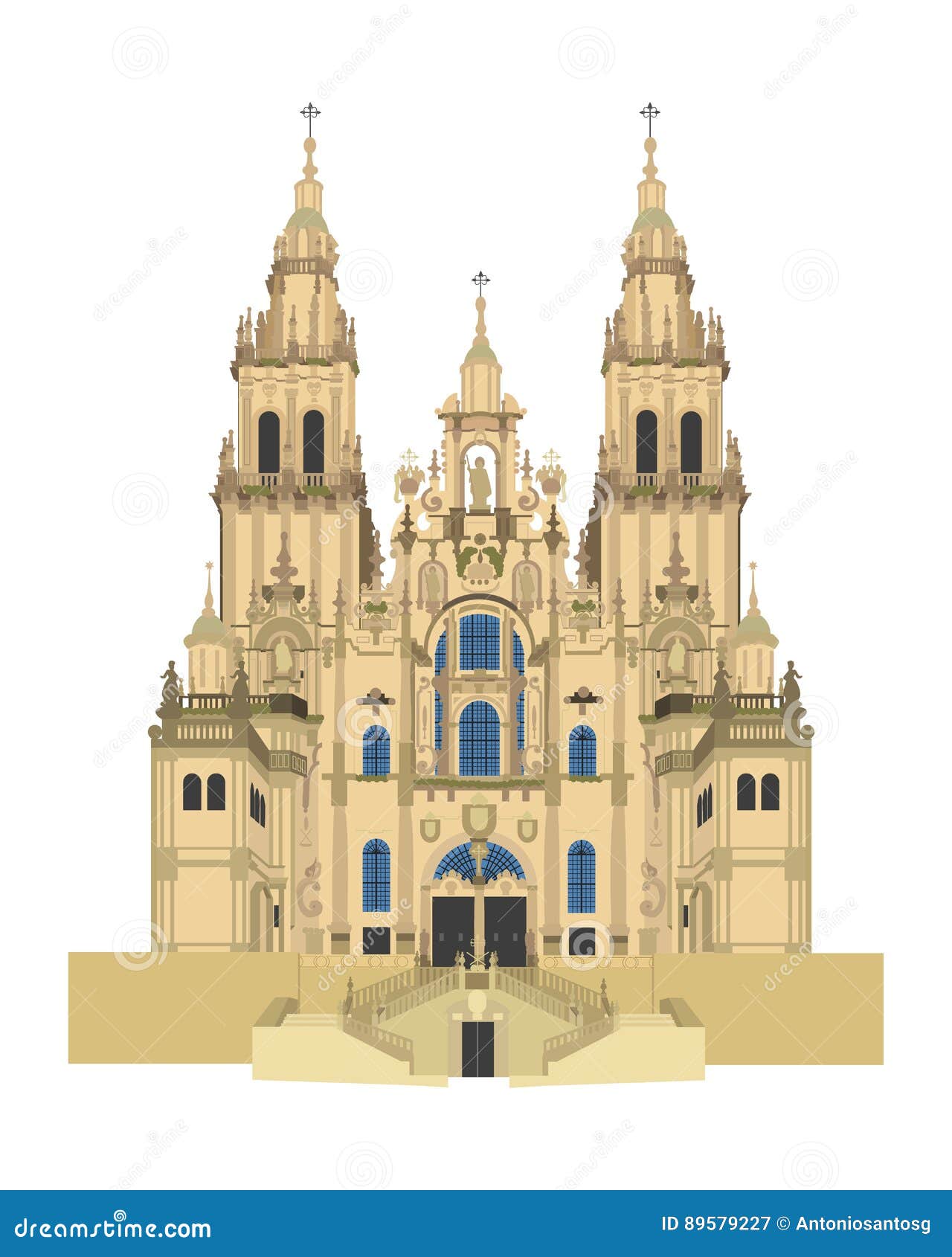 Santiago De Compostela Cathedral, Spain. Vector Illustration Stock ...