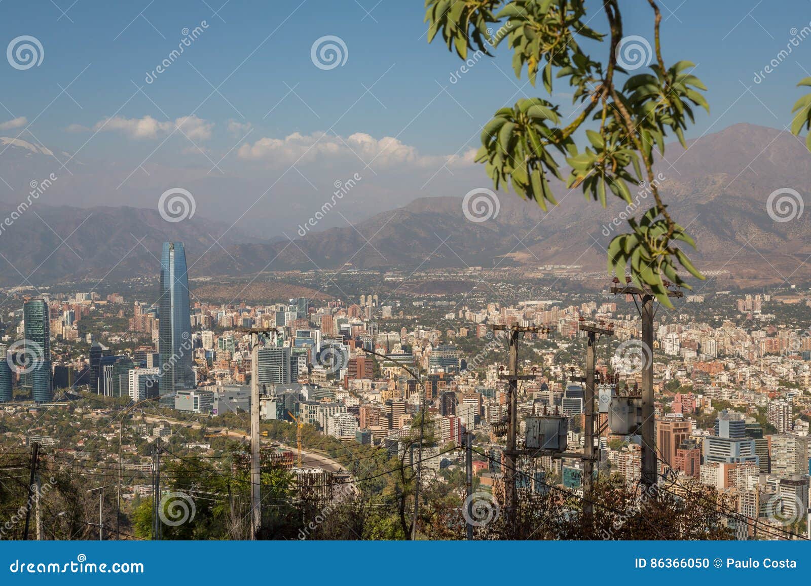 Santiago Skyline At Bicentenario Park With Las Busqueda Sculpture And ...