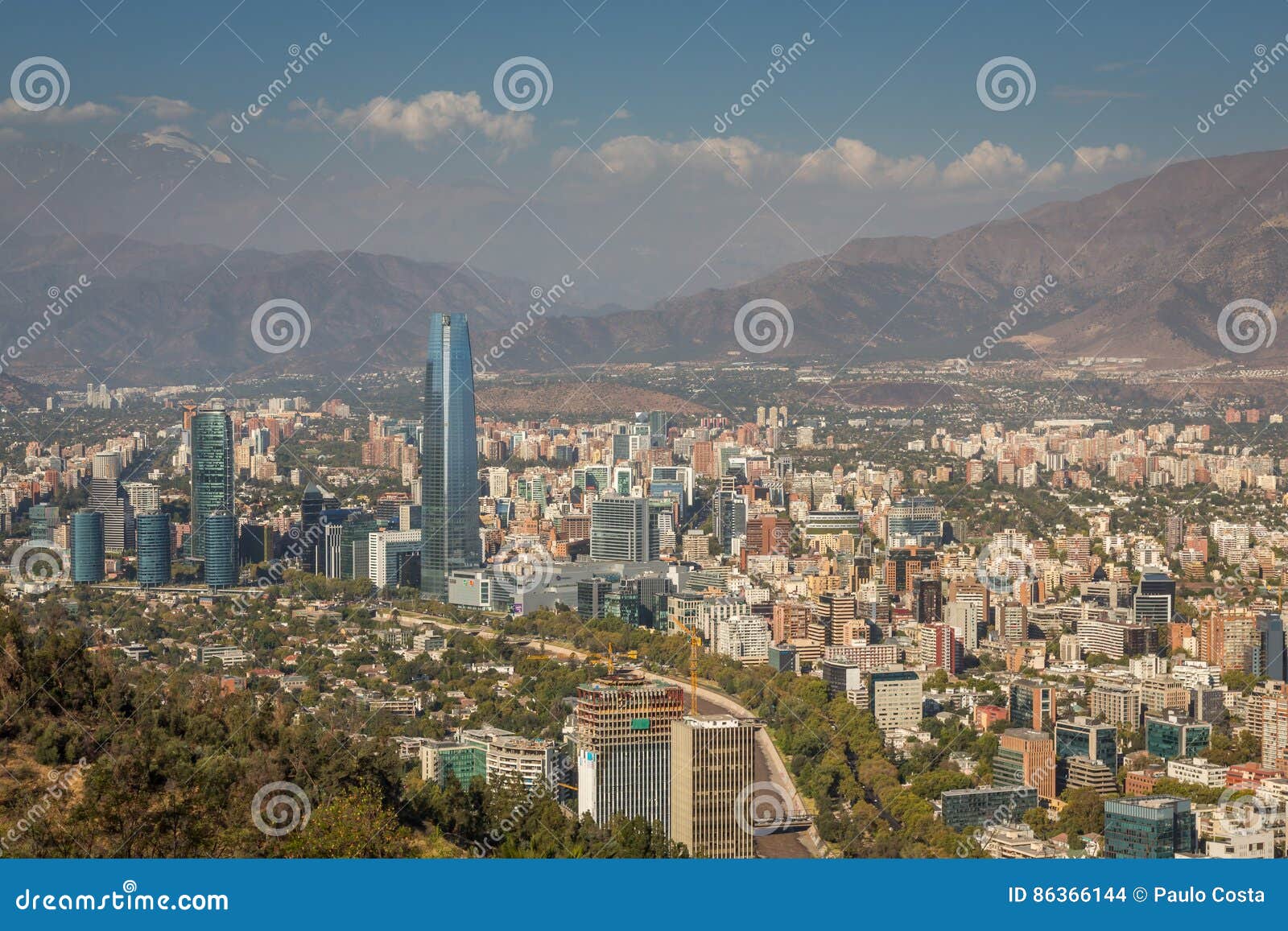 Santiago Skyline At Bicentenario Park With Las Busqueda Sculpture And ...
