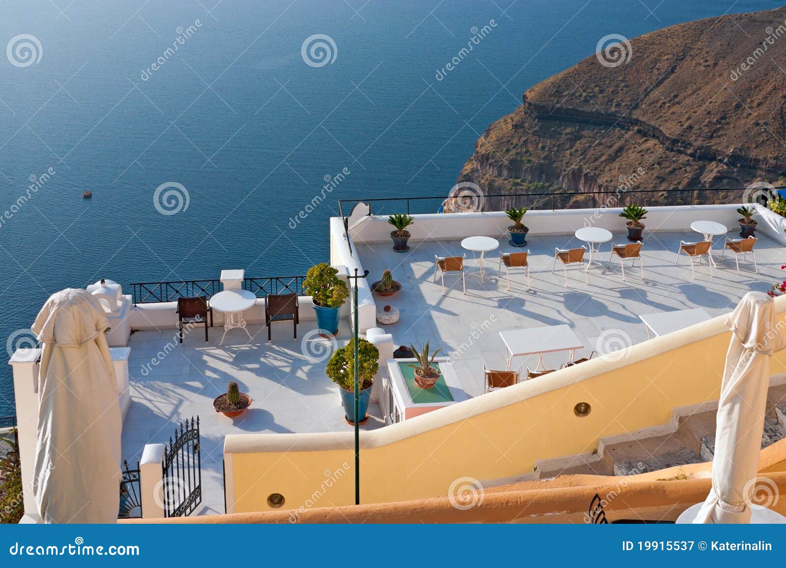 Santorini, a Cafe Overlooking the Sea Stock Image - Image of exterior ...