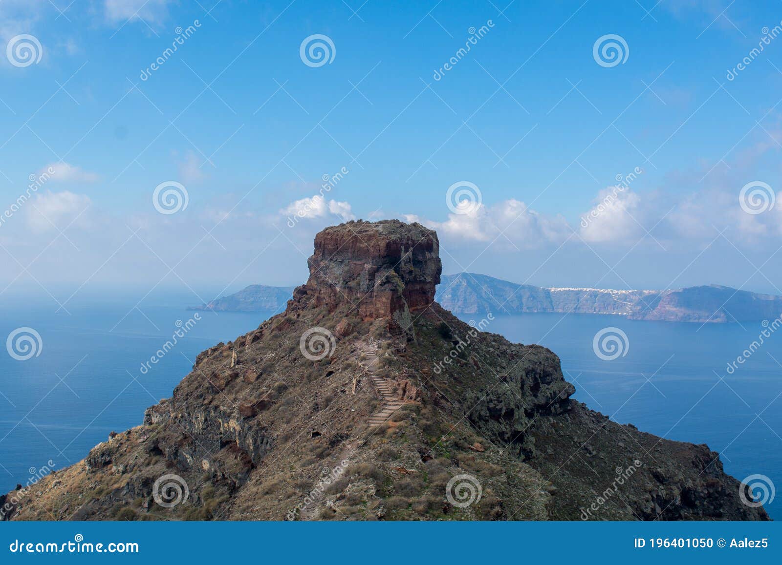 Santorini Caldera View from the Top of the Hill. Blue Sky and Water ...