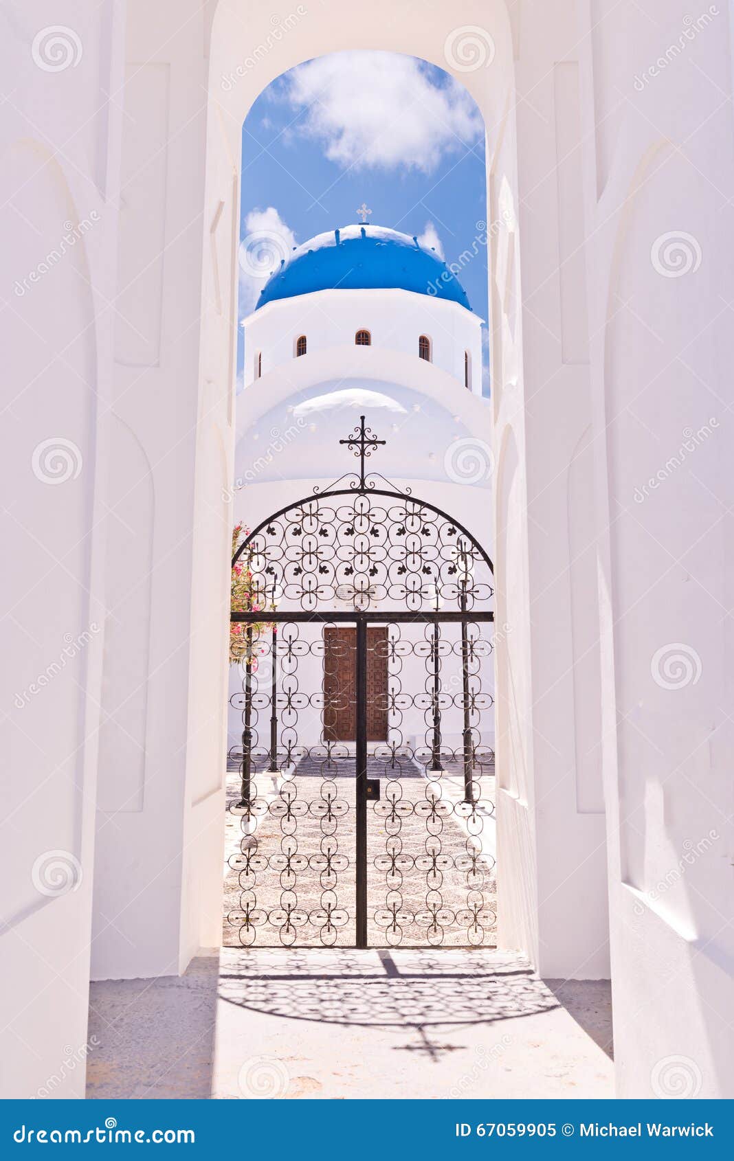 Santorini Church, Blue Dome, Arch View, Gate, Reflection Stock Image ...