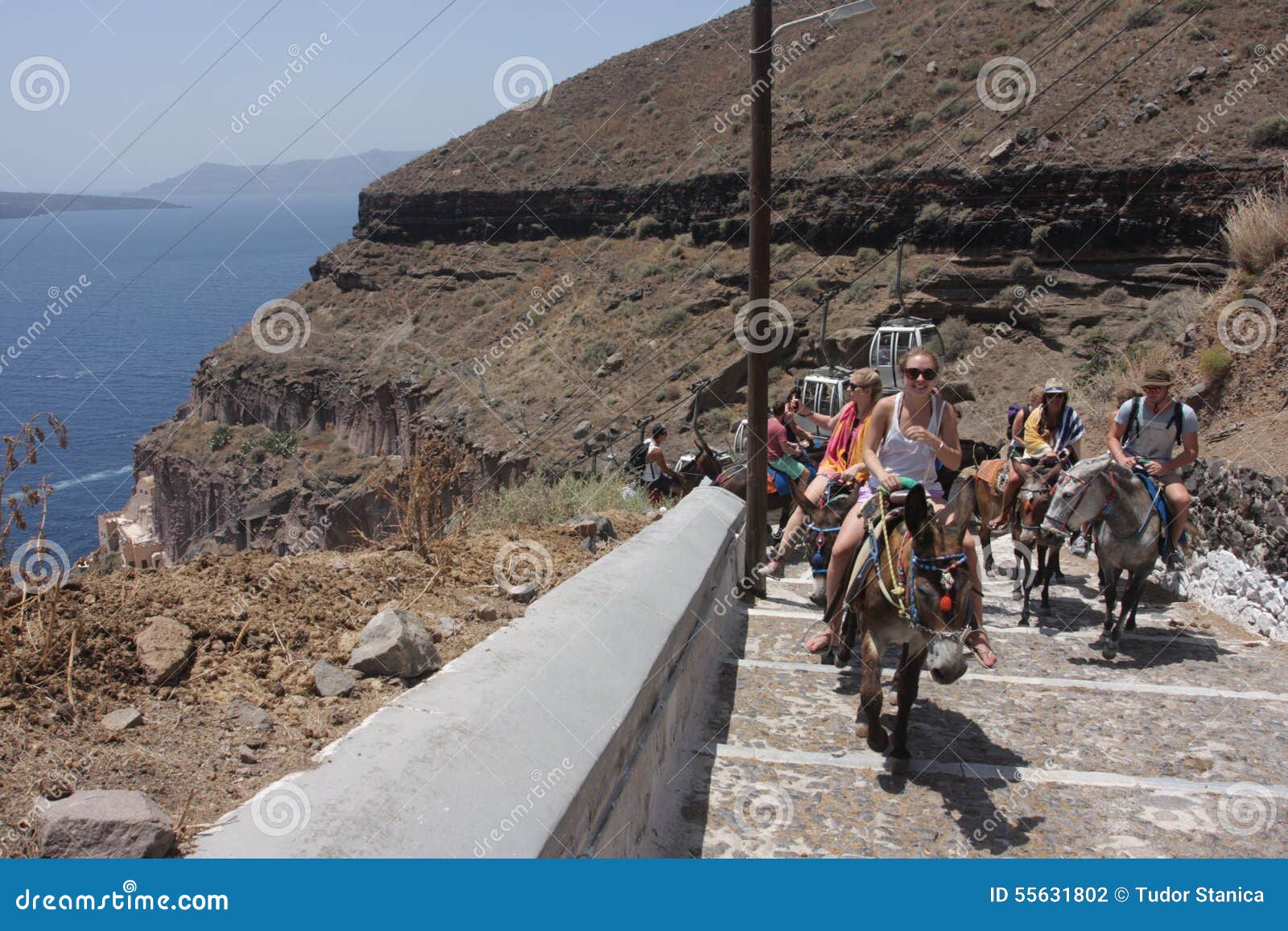 Santorini donkey path editorial photography. Image of tourists - 55631802