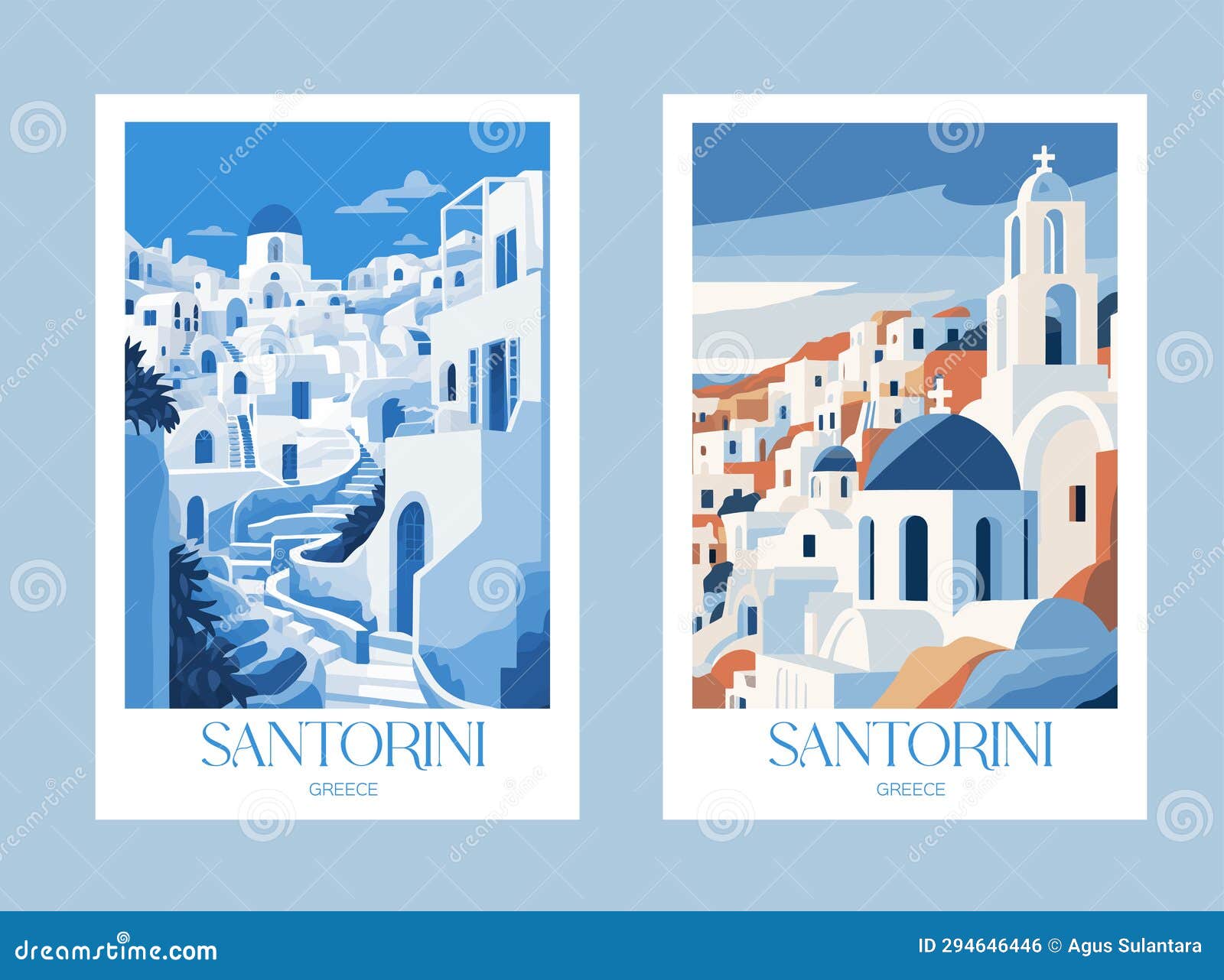 Santorini, Greece Vector Banners Set. Traditional Greek Architecture ...