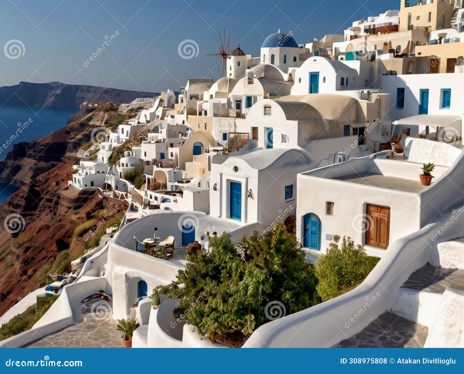 Santorini, Greece - Whitewashed Houses Stock Illustration ...