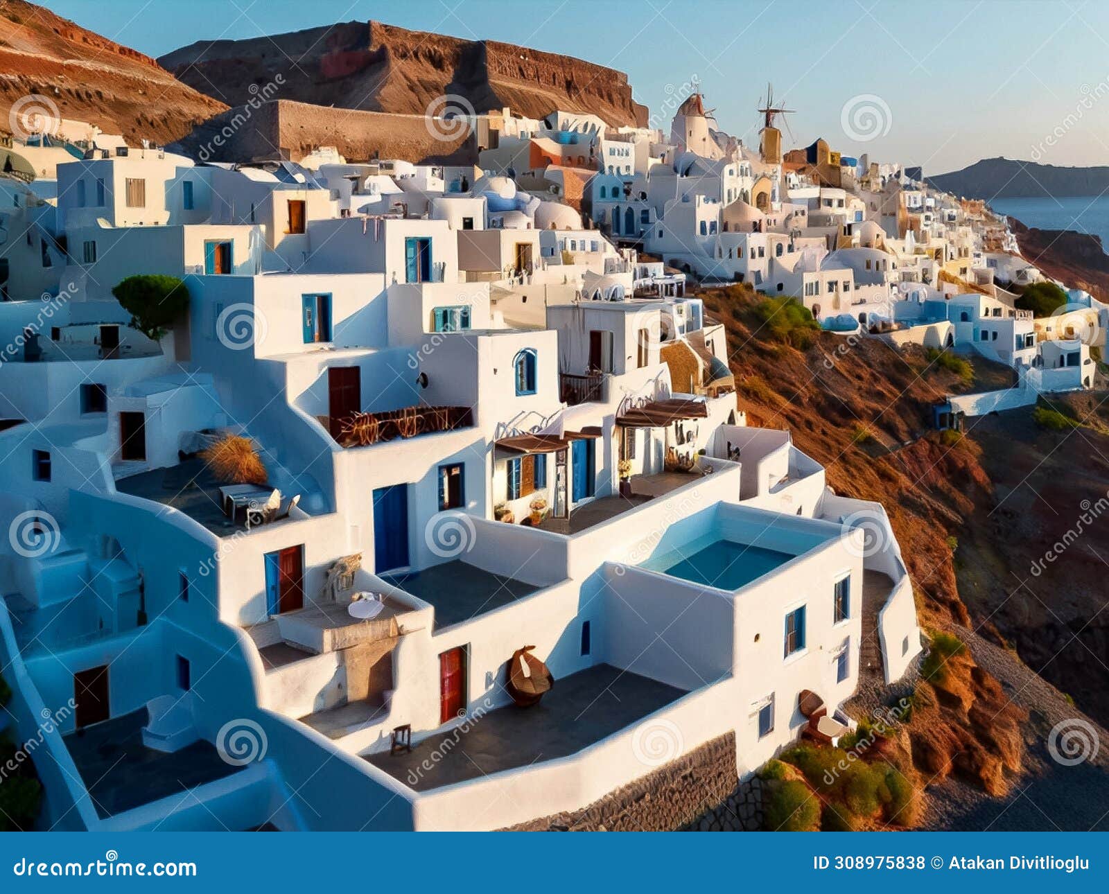 Santorini, Greece - Whitewashed Houses Stock Illustration ...