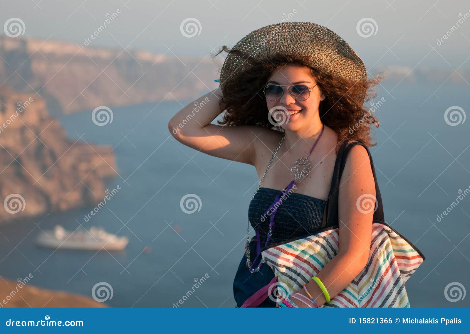 Teenage Model, Santorini Greece Stock Photo - Image of caldera, model ...