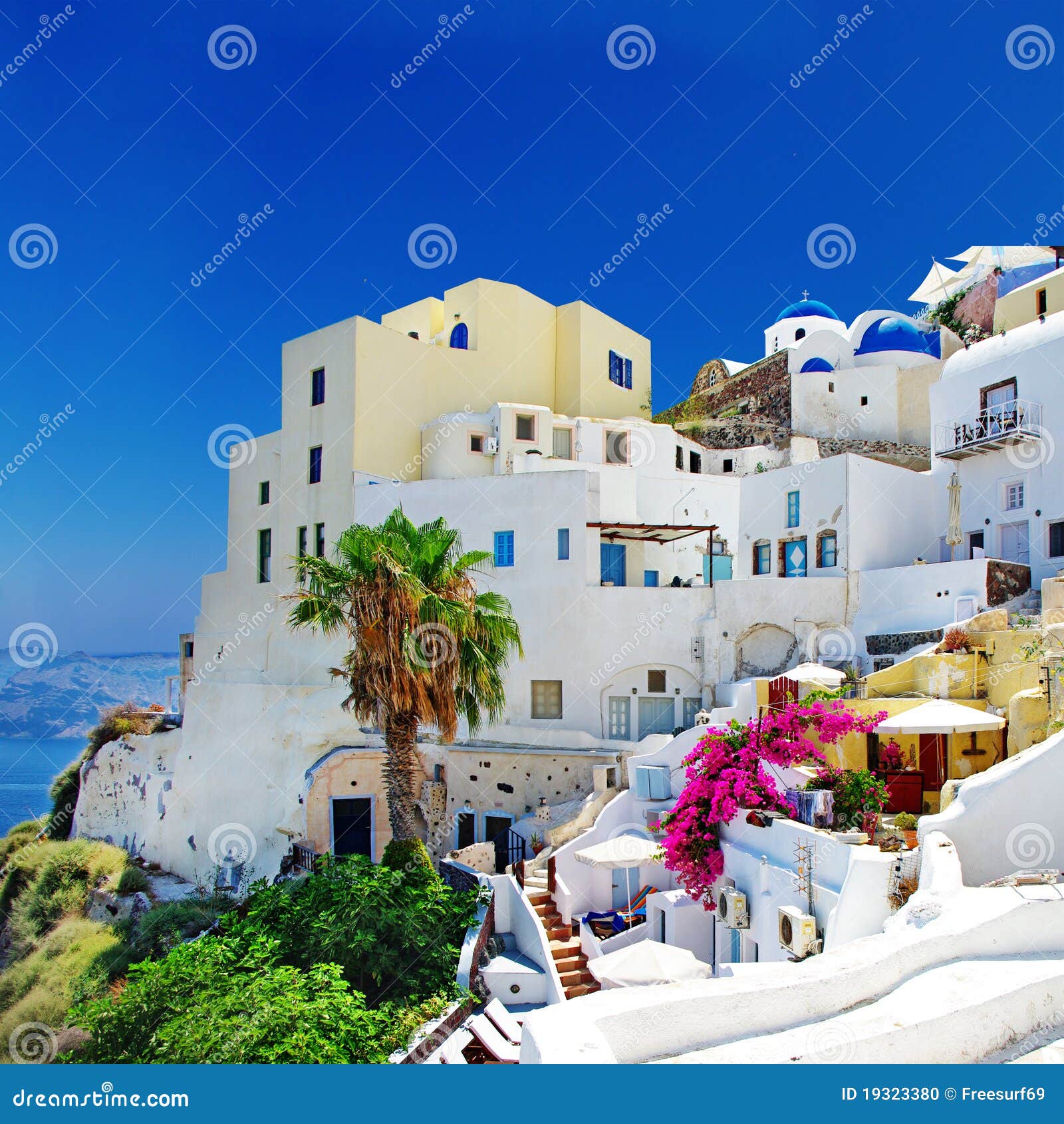 Santorini island, Oia town stock photo. Image of mountain - 19323380