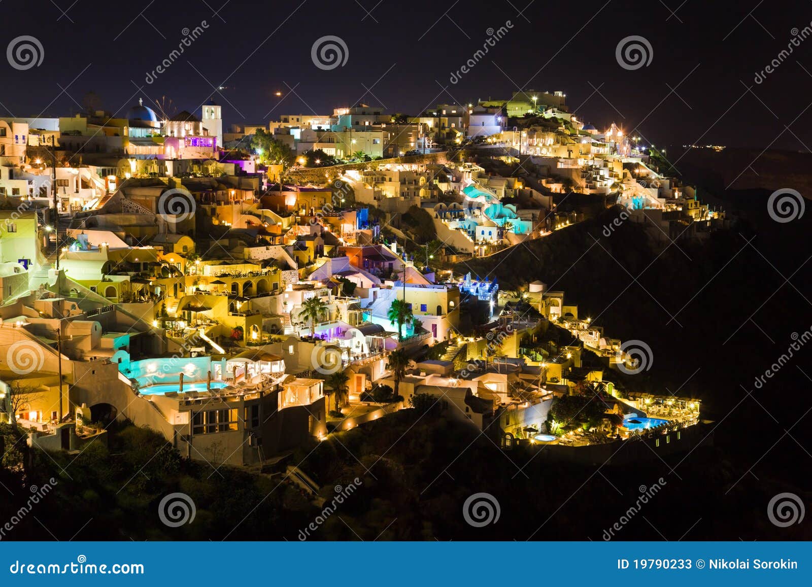 Santorini night - Greece stock image. Image of firostefani - 19790233