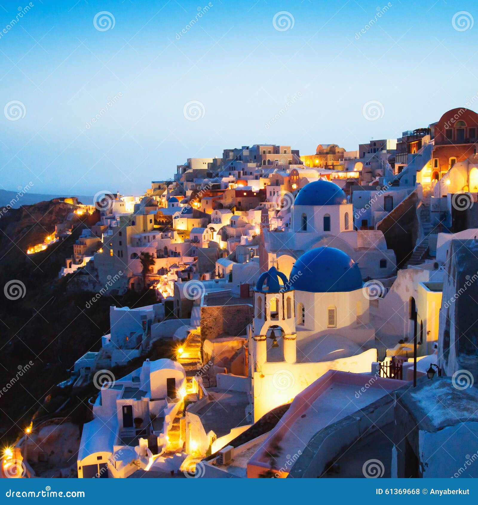Santorini night view stock photo. Image of buildings - 61369668