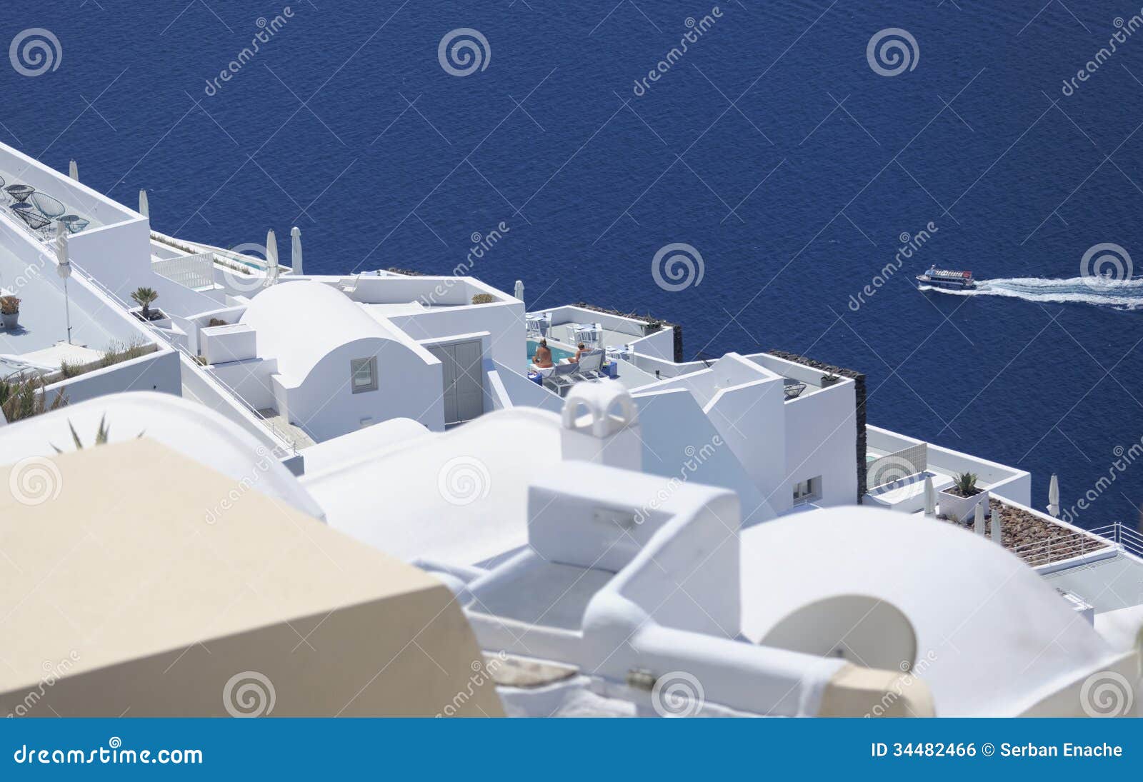 Santorini rooftops stock photo. Image of hillside, building - 34482466