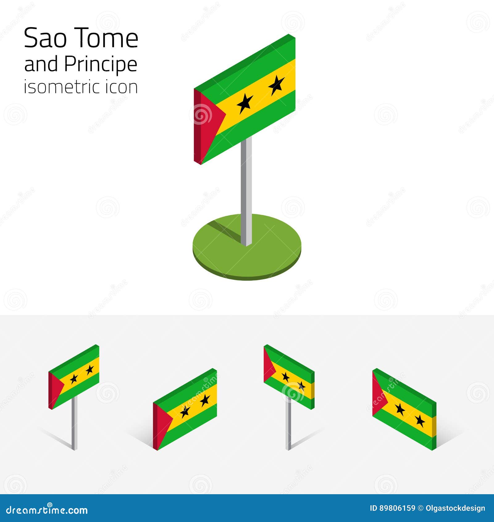 Sao Tome And Principe Flag 3d Vector Isometric Flat Icons Stock Vector