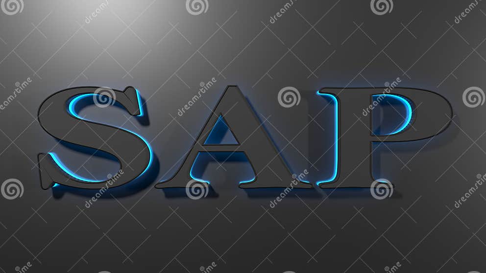SAP Black Write with Blue Backlight, on Black Surface - 3D Rendering ...