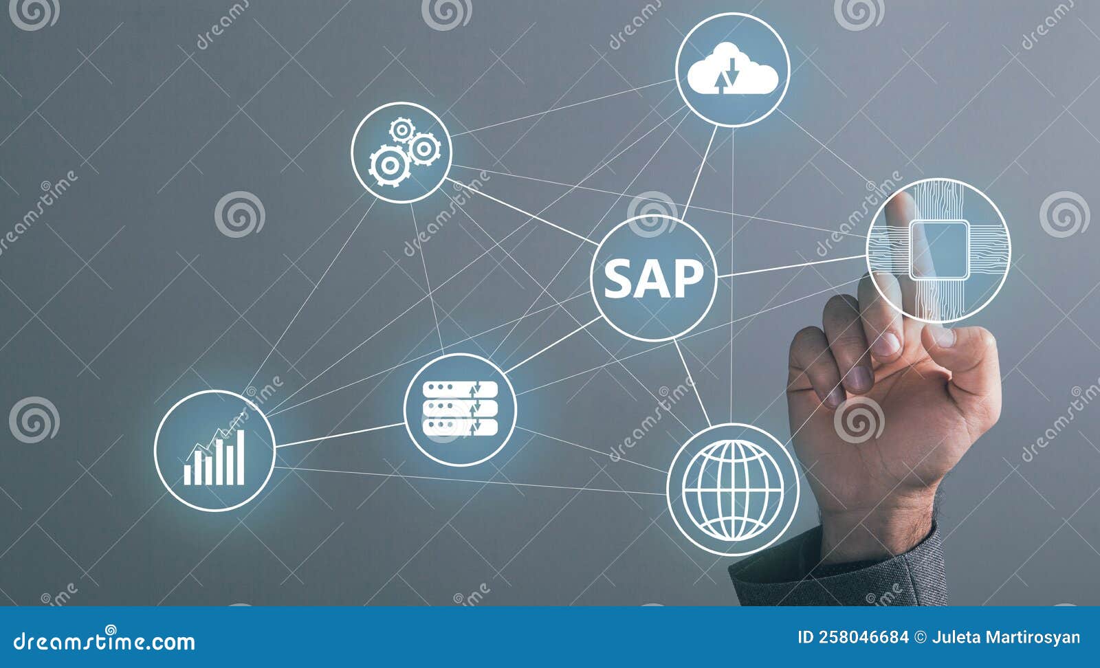 Sap E Iconos En Una Pantalla Virtual Foto de archivo - Imagen de mano ...