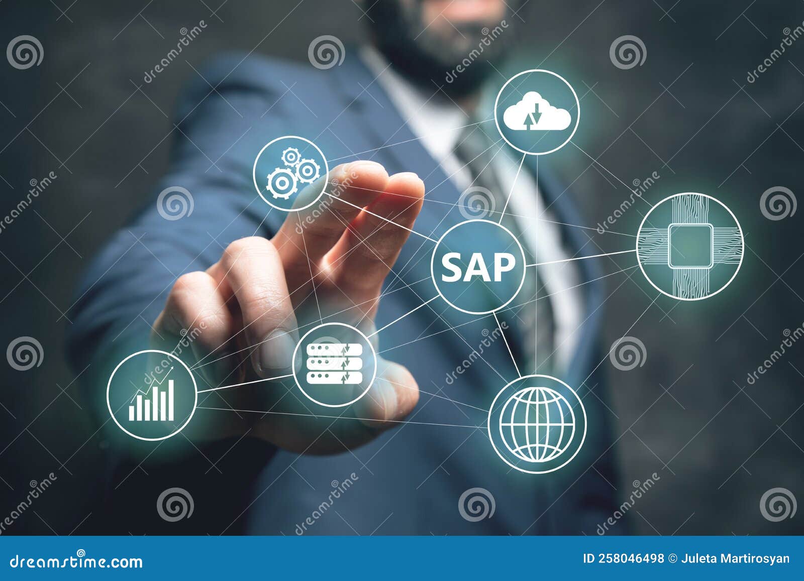 SAP and Icons on a Virtual Screen Stock Photo - Image of automation ...
