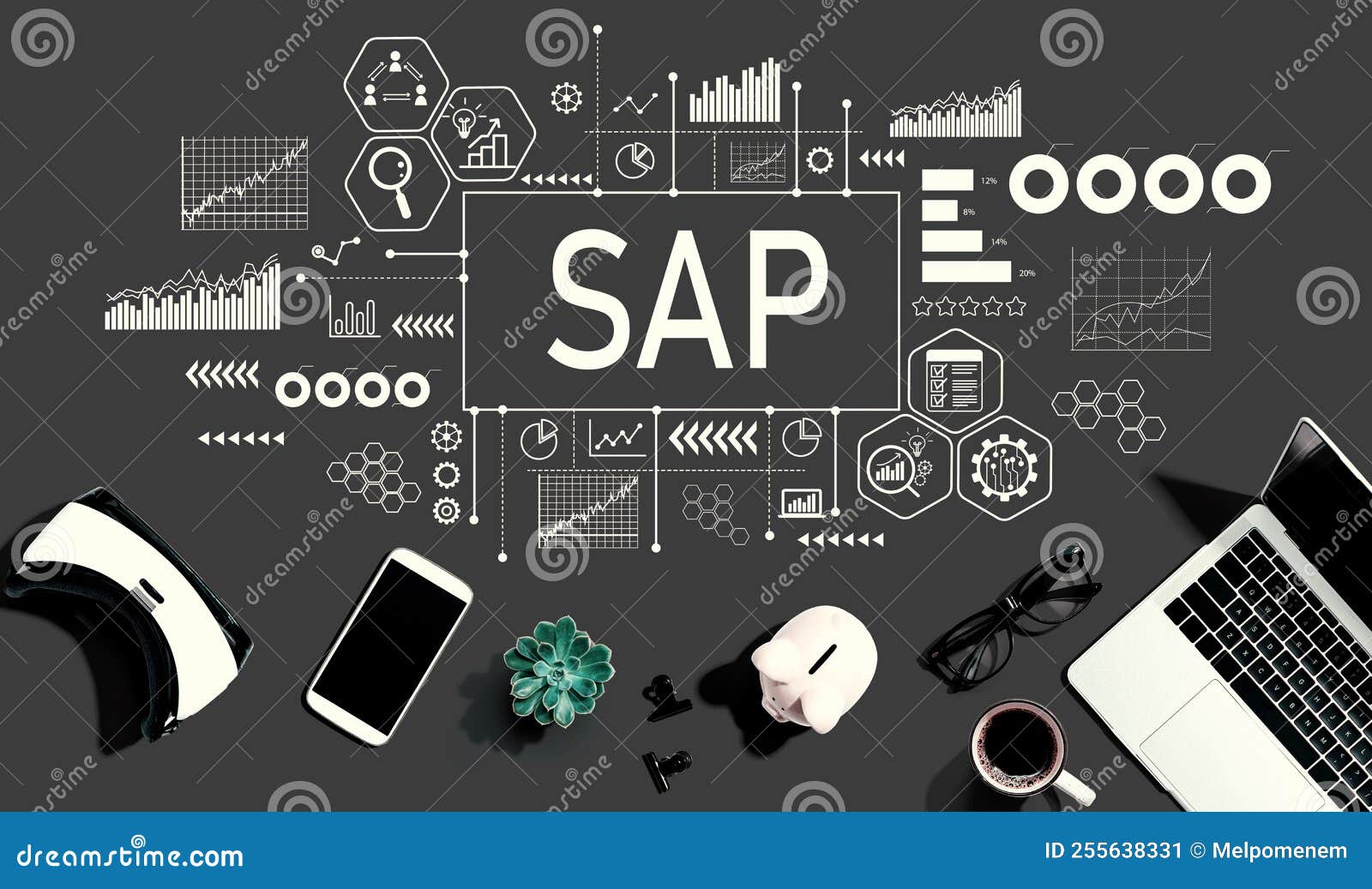SAP Theme with Electronic Gadgets and Office Supplies Stock Image ...