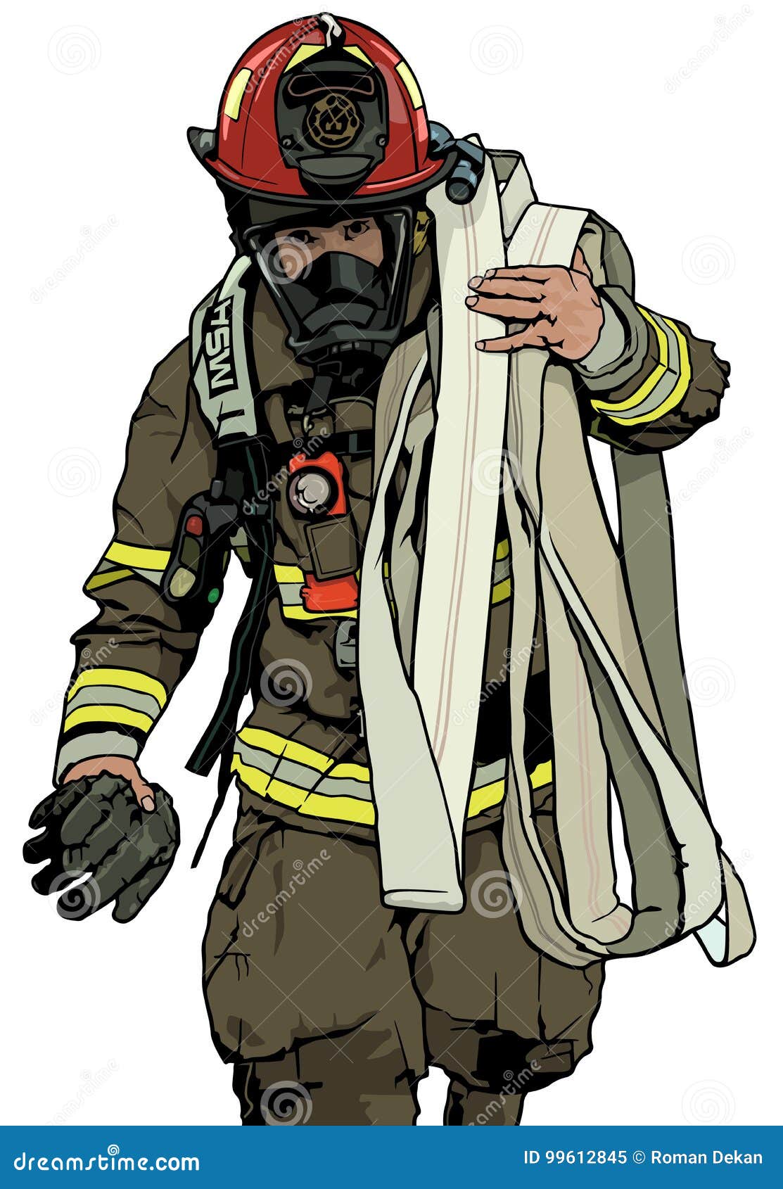 Sapeur-pompier with Fire Hose Illustration de Vecteur - Illustration du ...