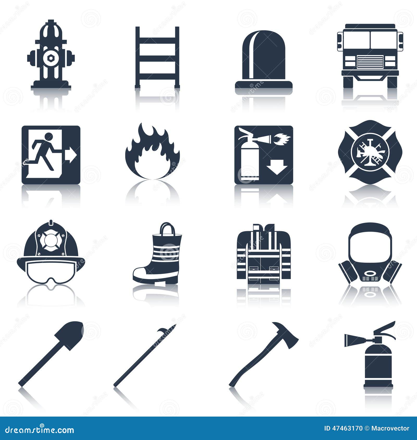 Sapeur-pompier Icons Black illustration de vecteur. Illustration du ...